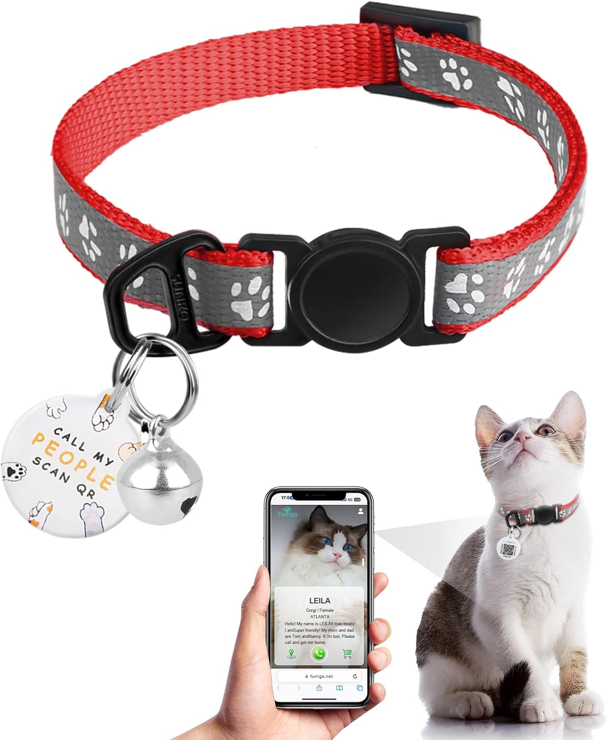 Pet Supplies : Cat Collar Breakaway with QR Code Name Tag, Reflective ...