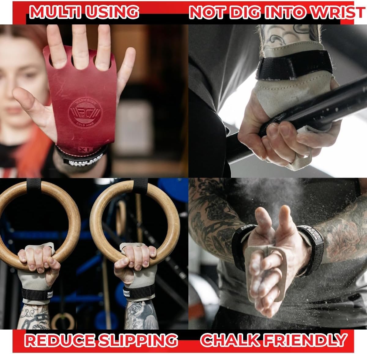 Snapklik.com : WARM BODY COLD MIND Leather Gymnastics Grips - 3 Holes