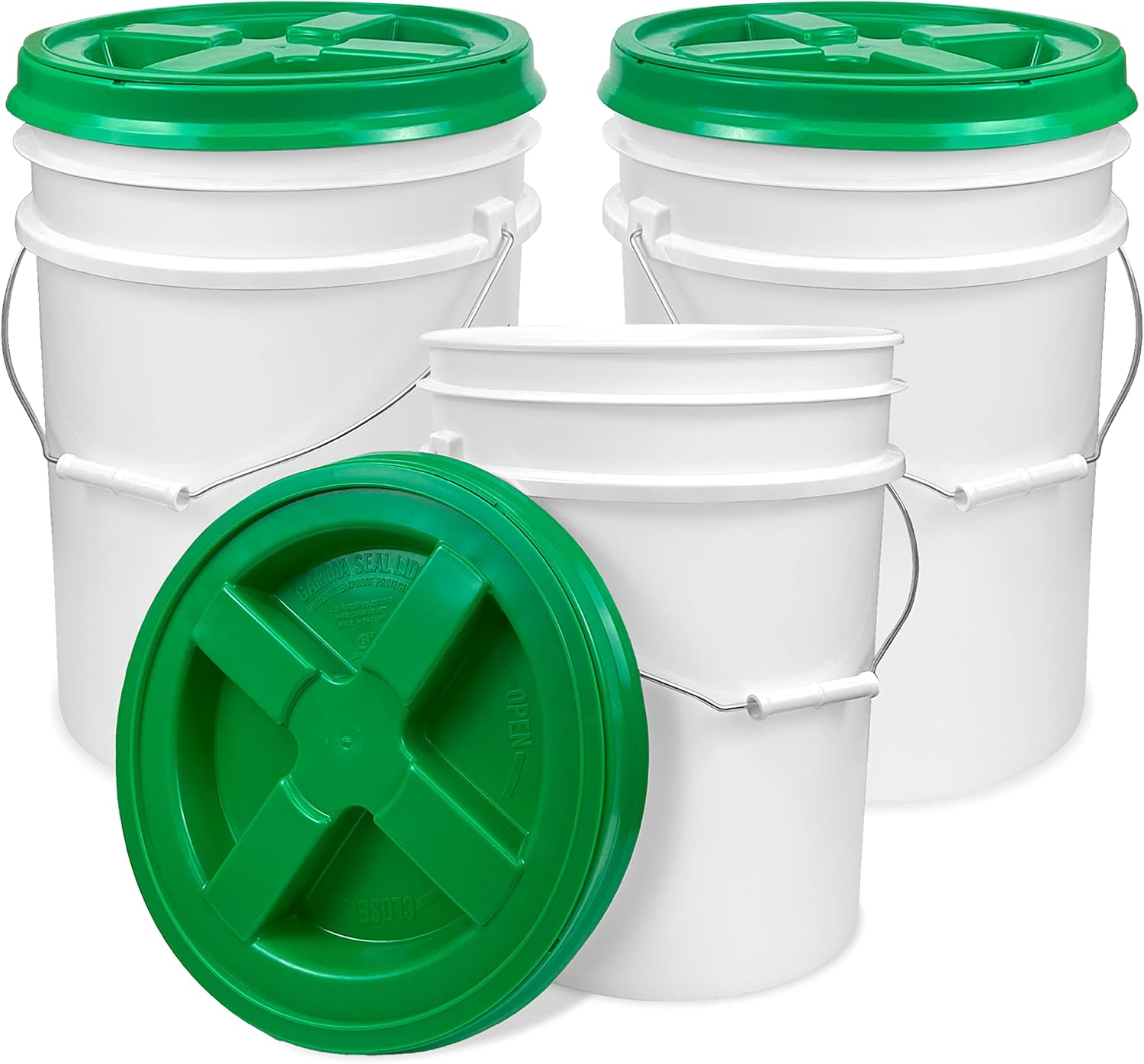 Amazon.com: ePackageSupply 5 Gallon White Bucket with Green Gamma Seal ...