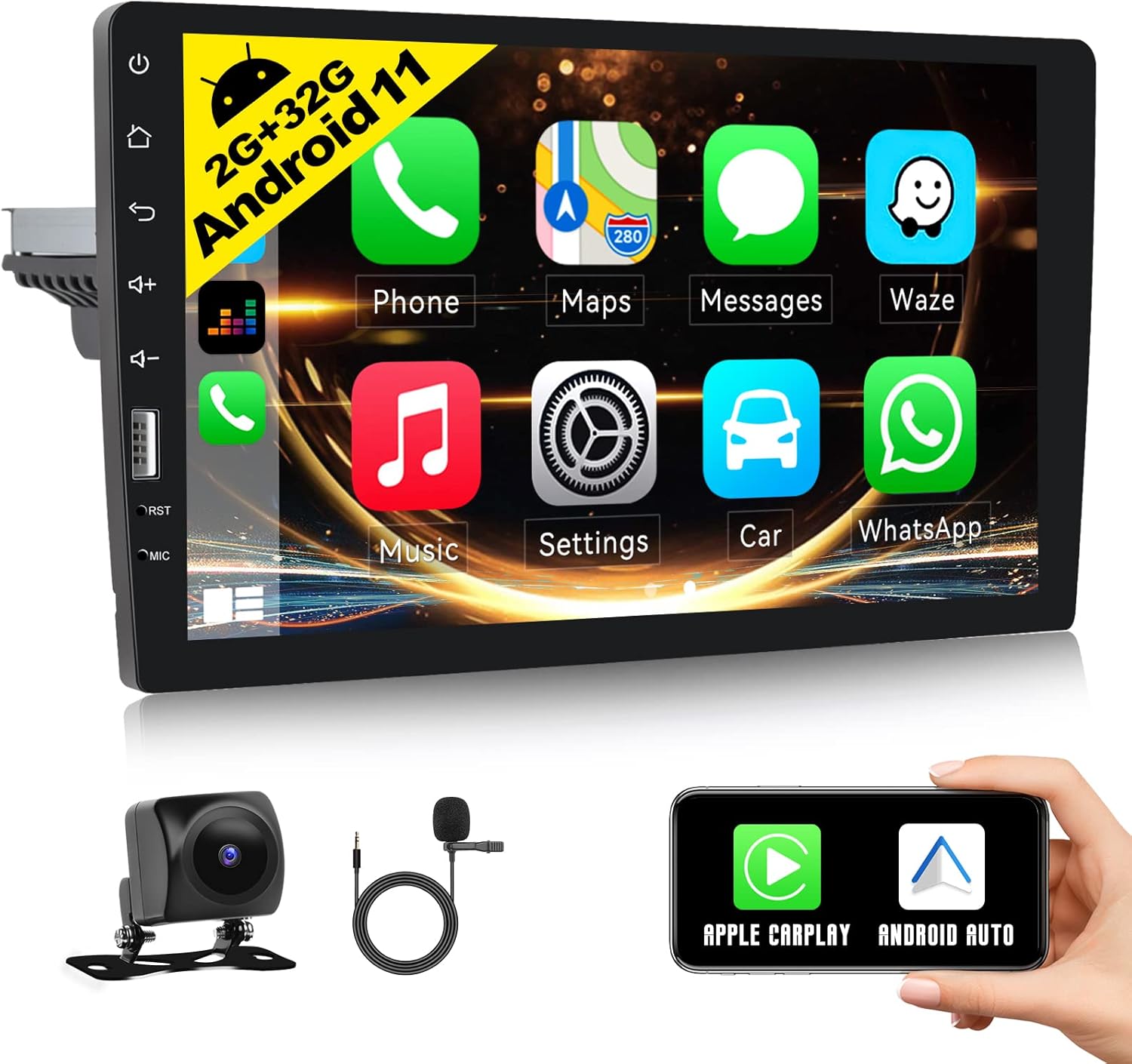 2GB+32GB Single DIN Android 11 Radio de Coche con Carplay Android Auto ...