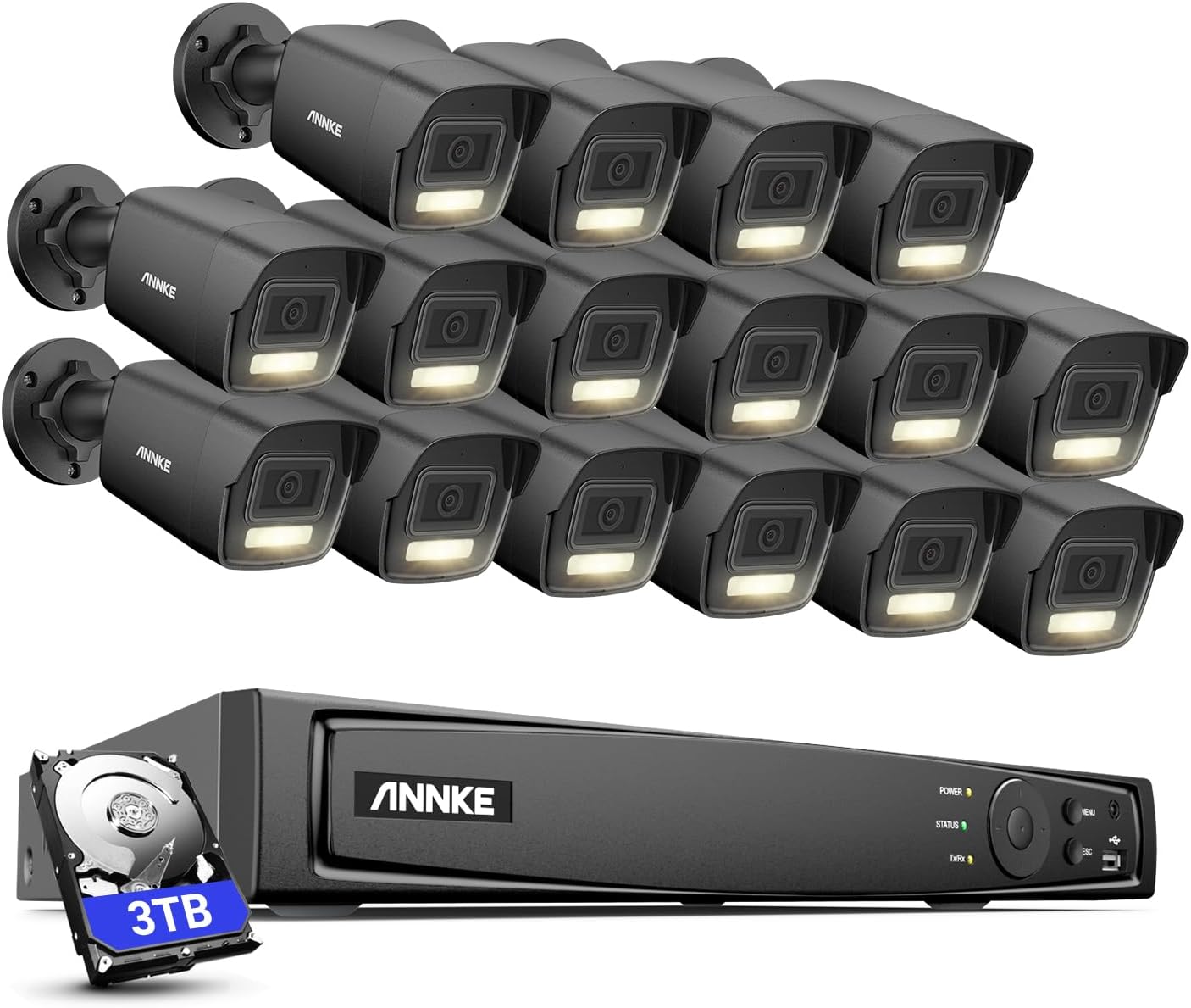 Amazon.com : ANNKE AH500 PoE Security Camera System, 4K 16 Channel NVR 3TB HDD, 16PCS Outdoor 3K ...