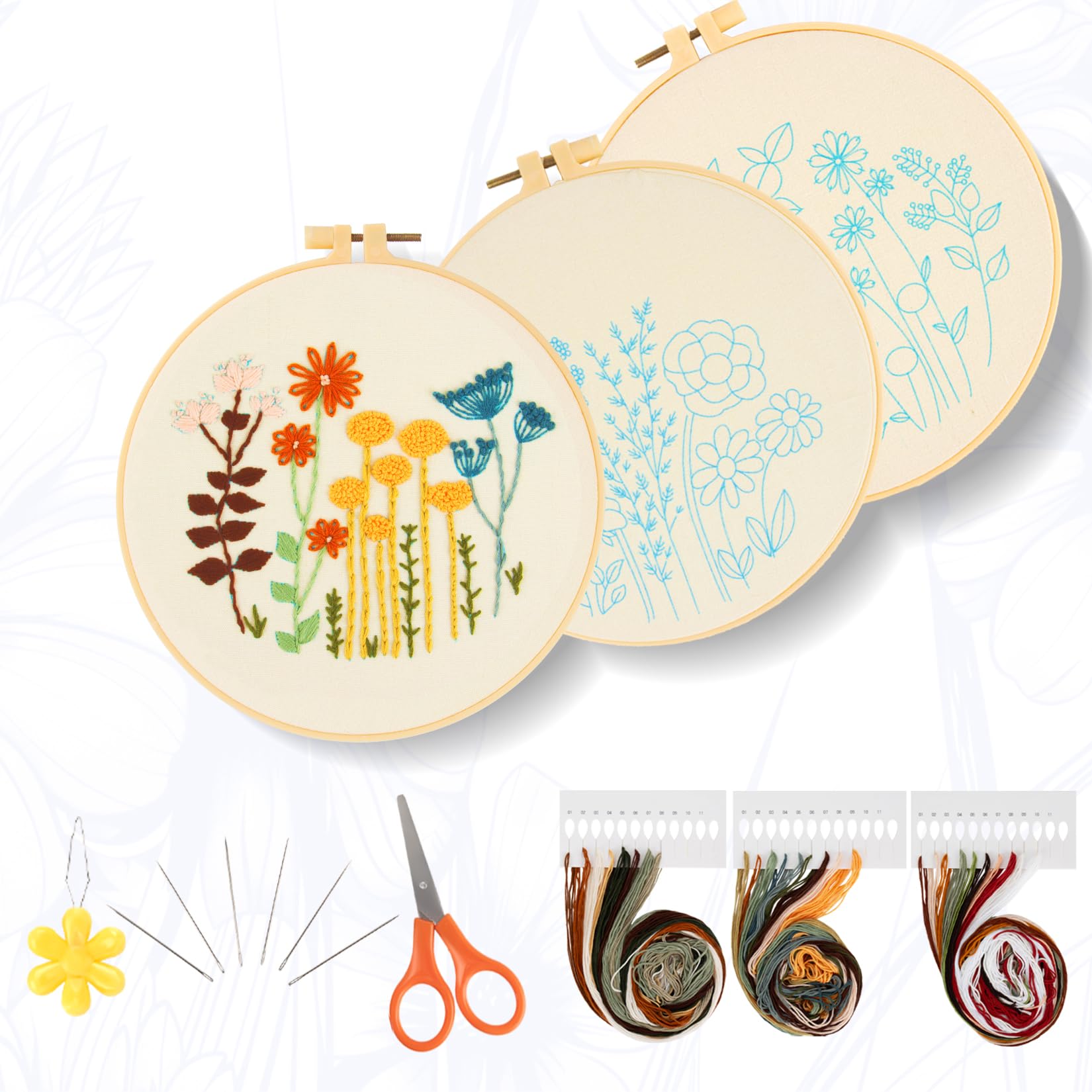 Amazon.com: RAINFLOW Embroidery Kits for Adults - 3 Sets Learn to ...