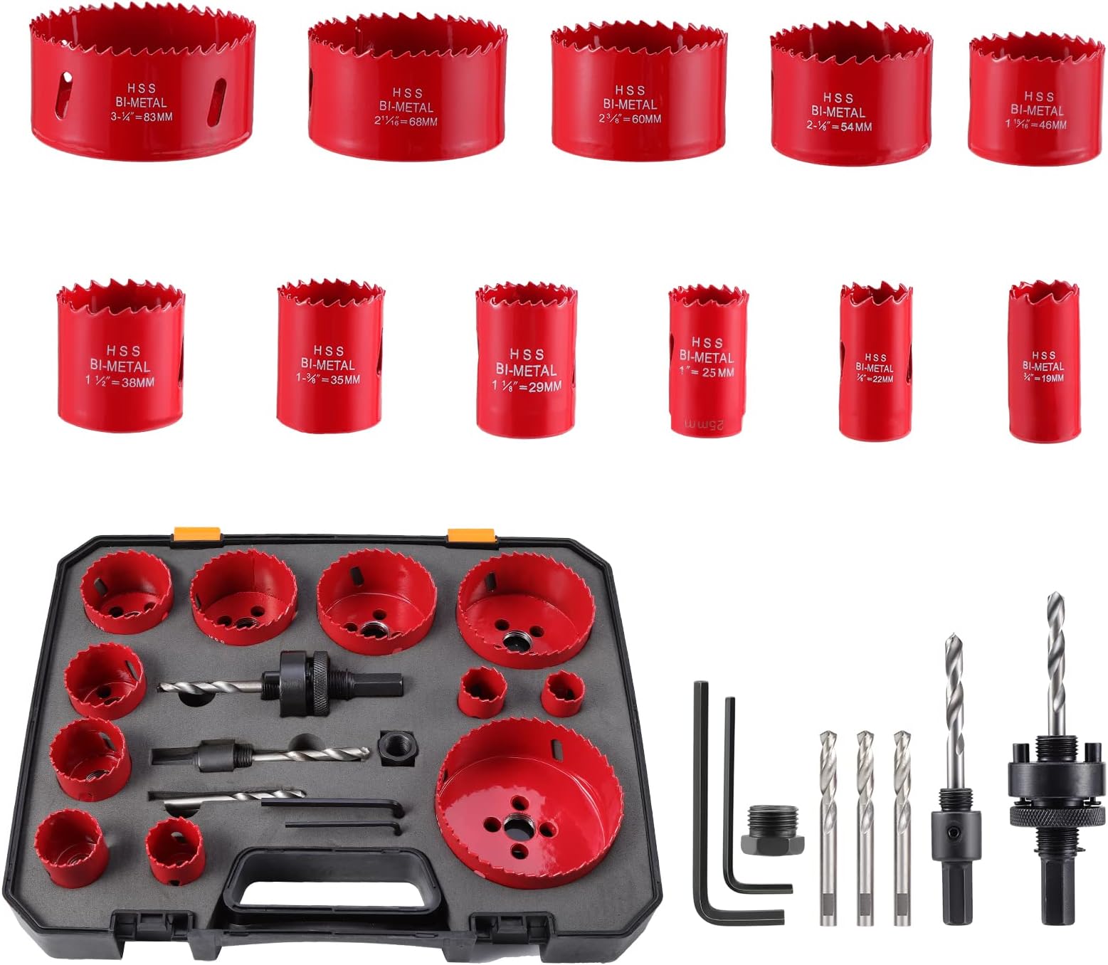 Proster Red HSS Center Hole Saw Spring Drill Set 11 Pcs Hole Cutters 15 ...