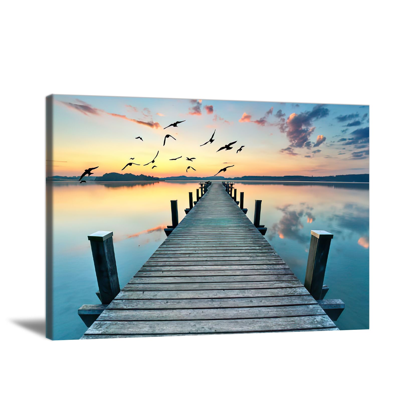 Amazon.com: Lake Dock Wall Art Lake Sunset Picture Pier Pictures Wall ...