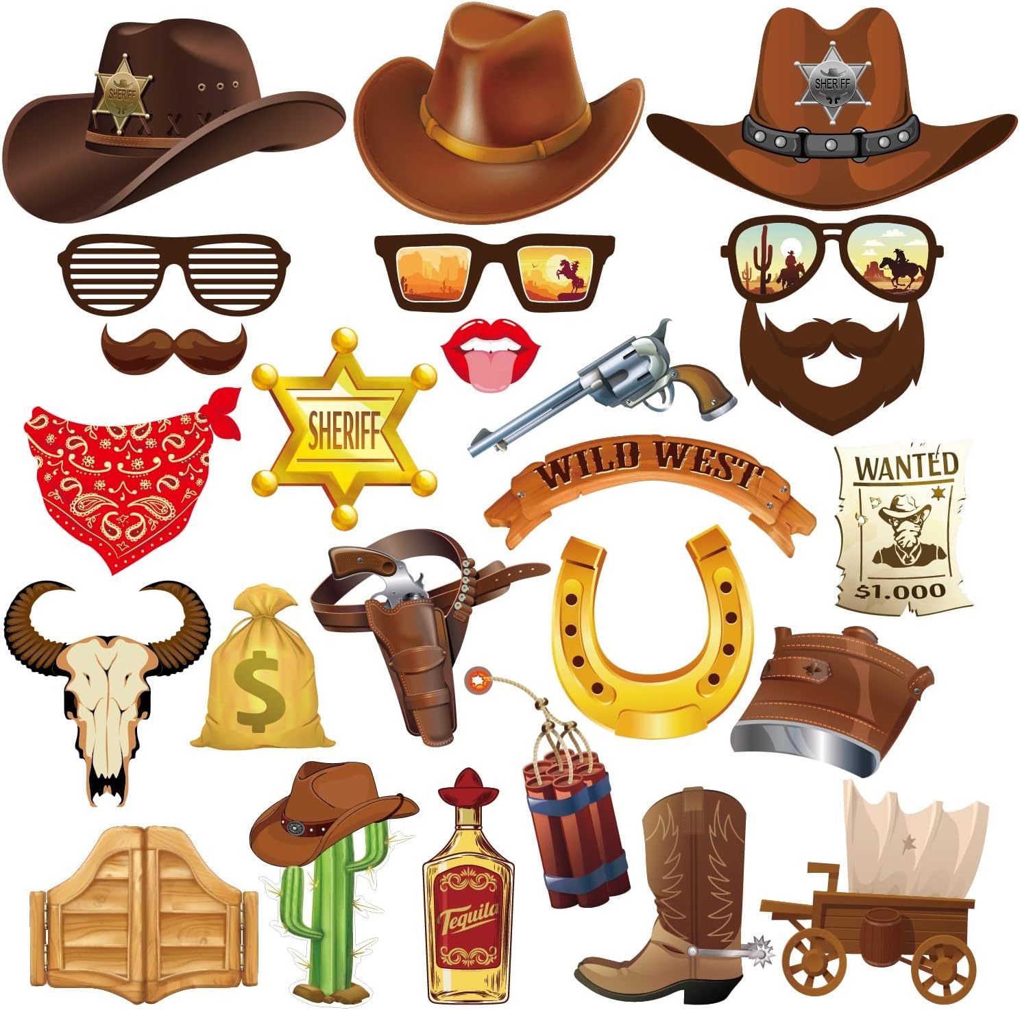 Amazon.com: Kristin Paradise 25Pcs Western Cowboy Photo Booth Props ...