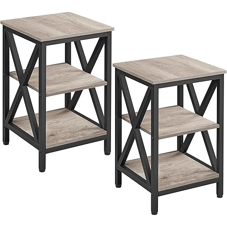 Amazon.com: Yaheetech Industrial End Tables Set of 2, 3-Tier Side ...