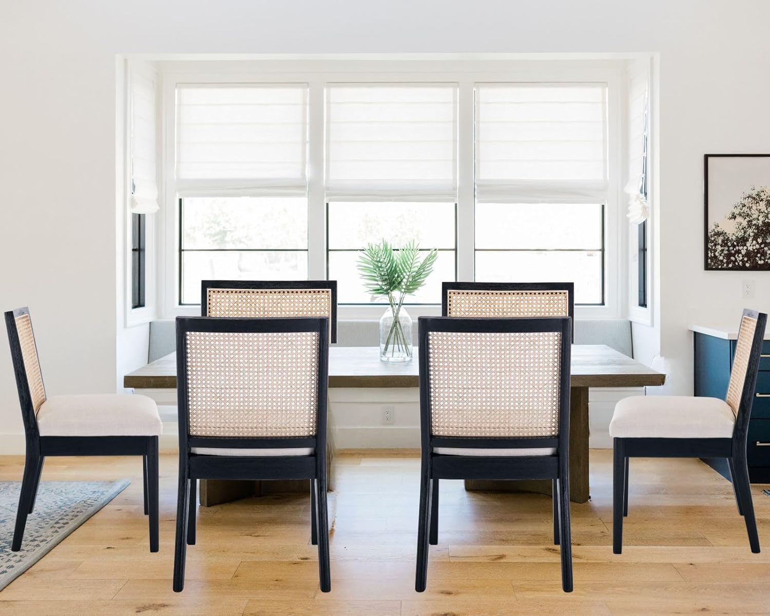 Amazon.com - HNY Farmhouse Rattan Dining Chairs Set of 6, Mid Century ...