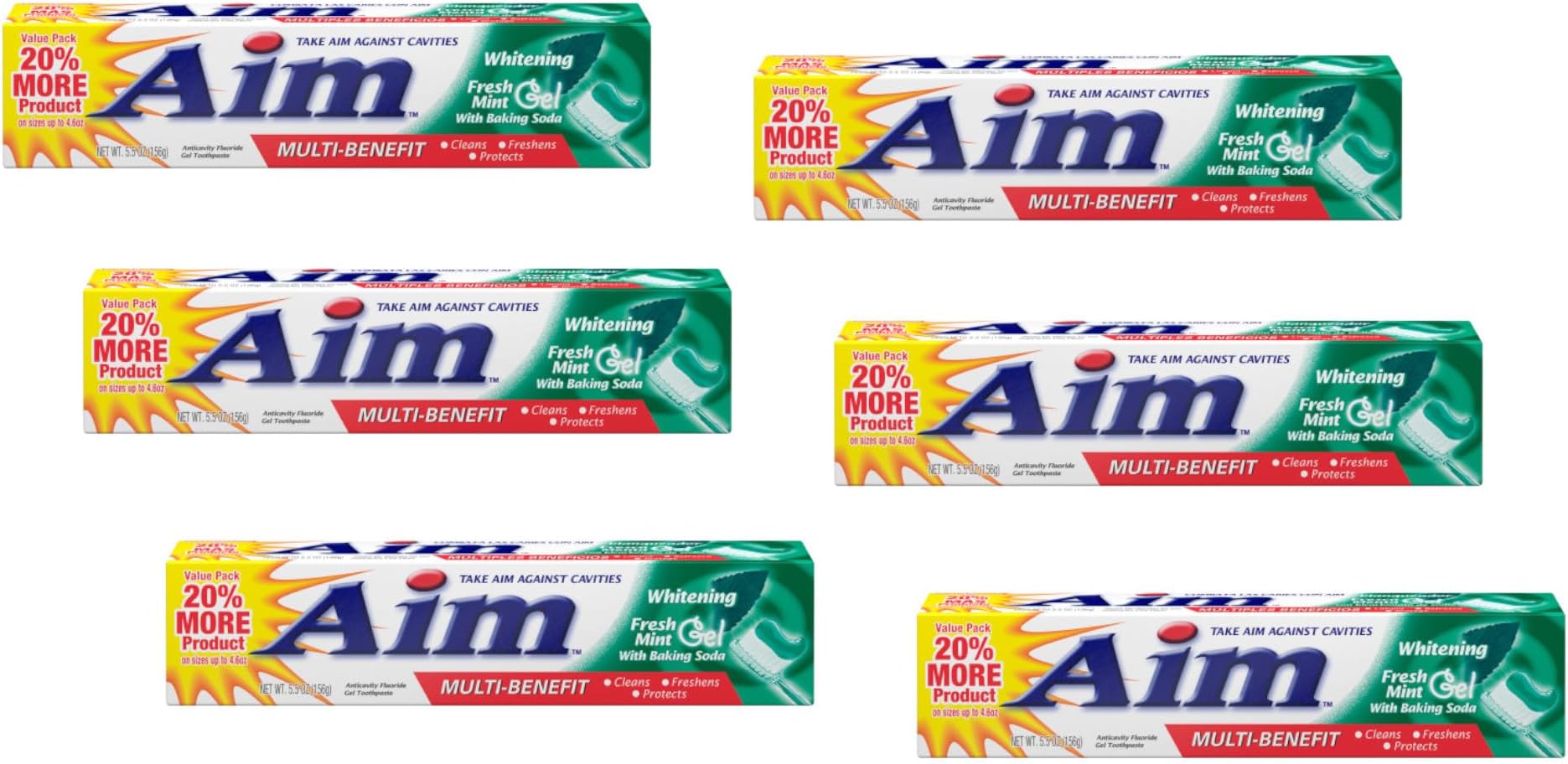 Amazon.com : Aim Toothpaste 6 oz Tube (pack of 6) Fresh Mint gel ...