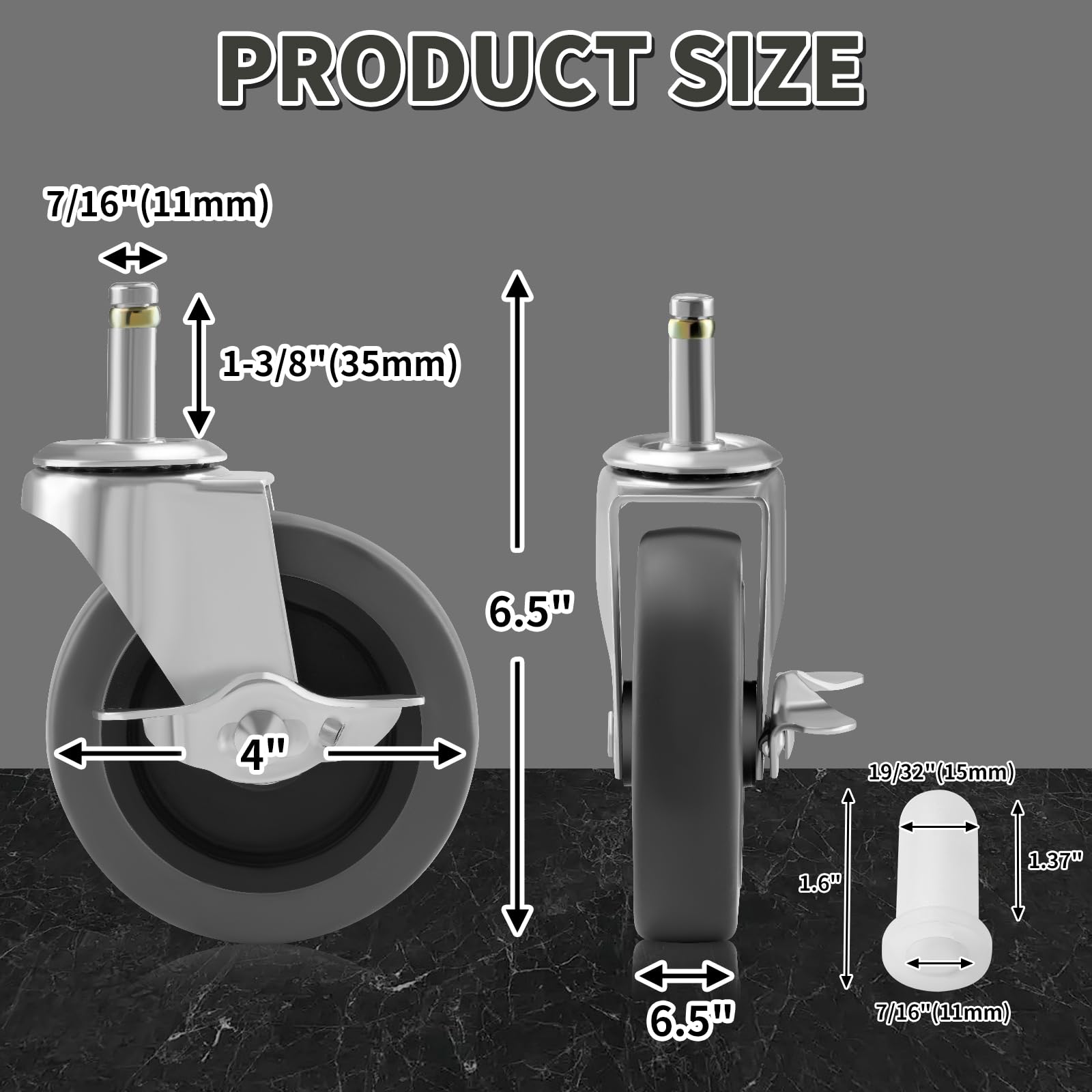 Besitu 4 Inches Stem Caster Wheels, 7/16-Inch Stem Diameter Swivel ...