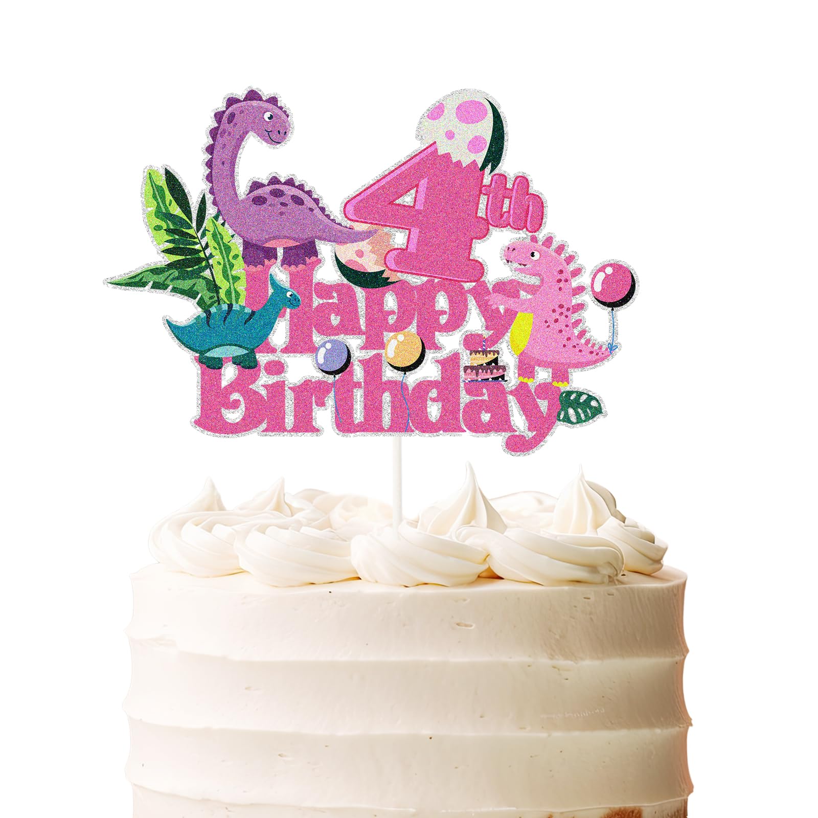 Amazon.com: Pink Dinosaur Happy 4th Birthday Cake Topper, Royal ...