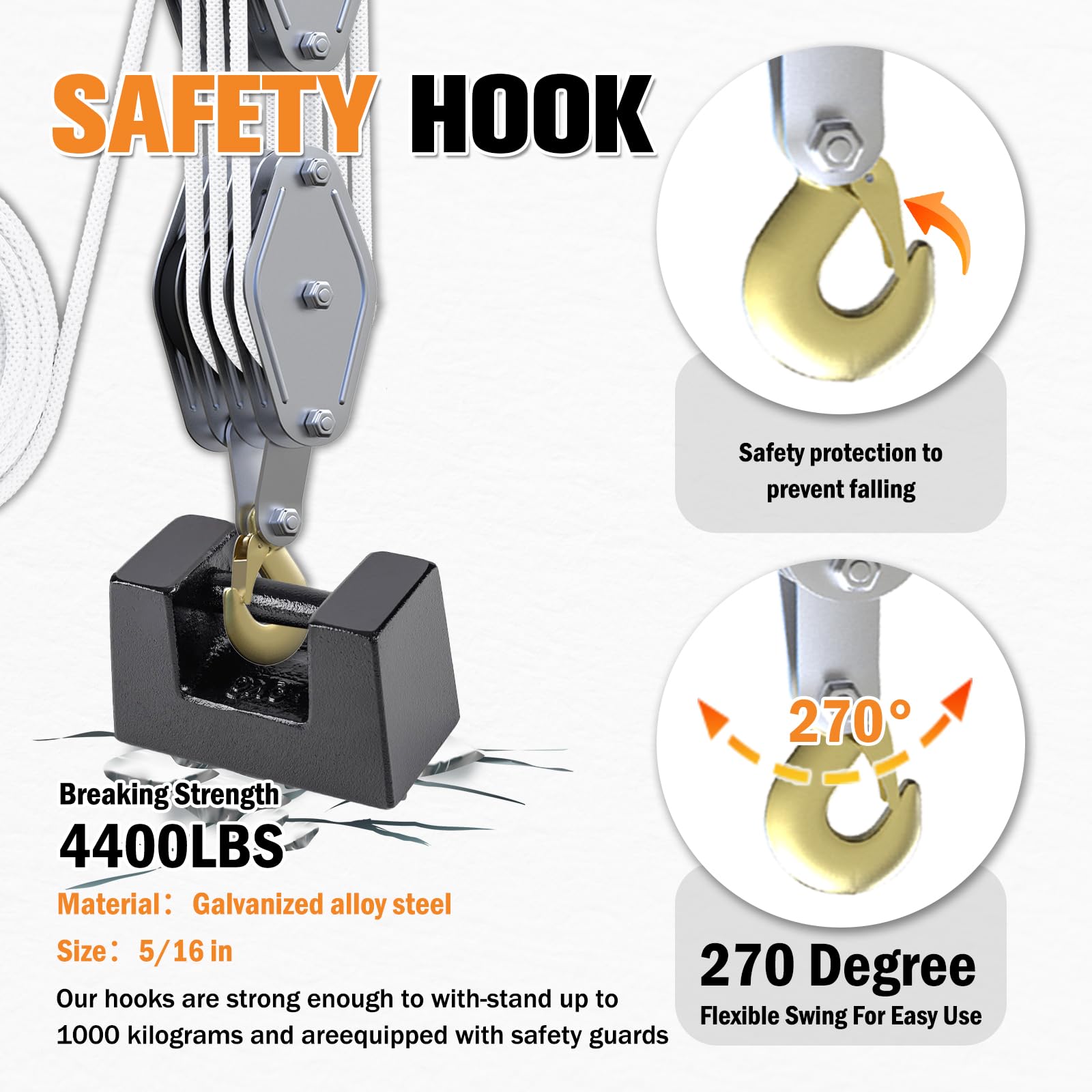 Snapklik.com : Block And Tackle Pulley System, 2200lbs For Lifting ...