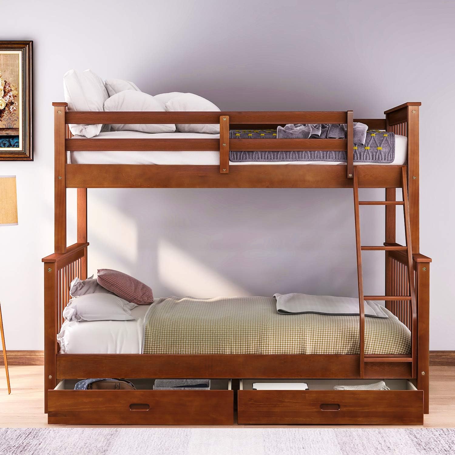 Amazon.com: GHEDA Wood Twin Over Full Bunk Bed Frame with Ladder, 2 ...