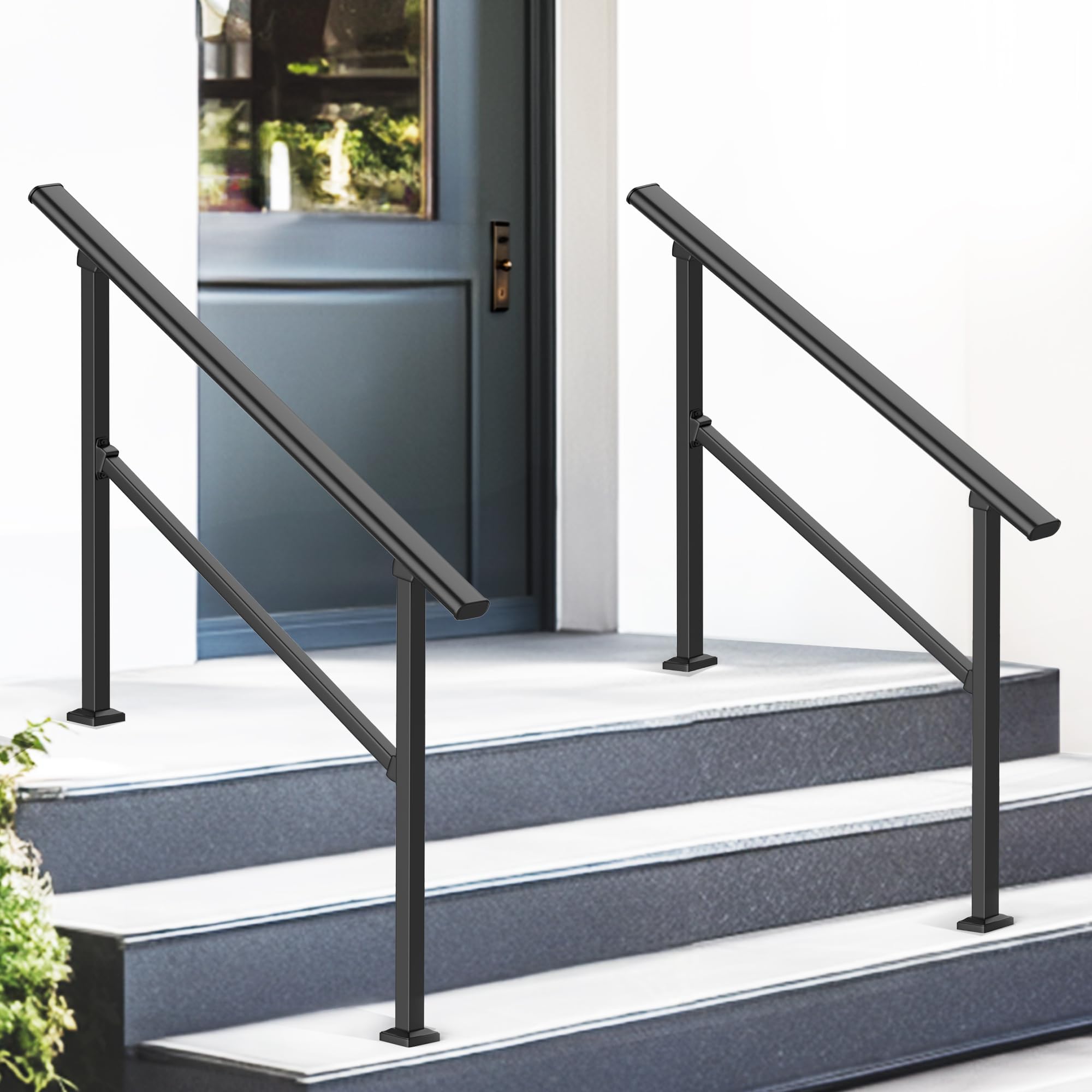 LOVMOR 2 Step Hand Rails for Outdoor Steps, Wrought Iron Railing ...