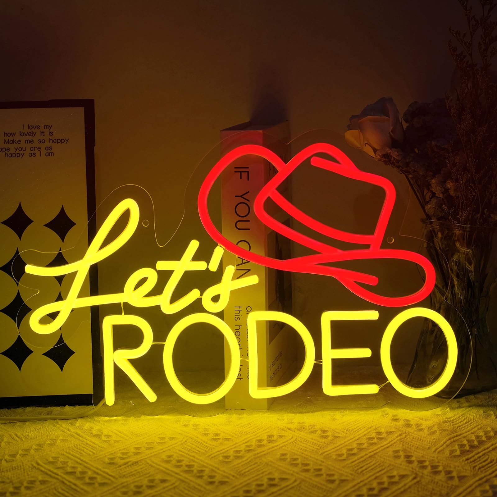 Amazon.com : Virlusy Let's Rodeo Neon Sign for Wall Decor Dimmable ...