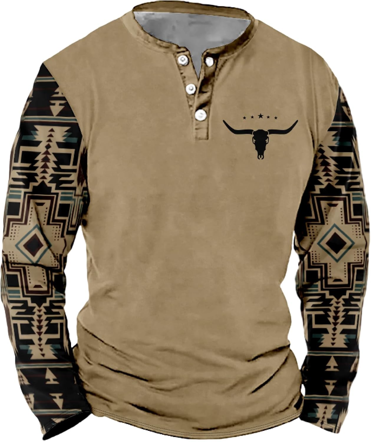 Mens Western Shirts Long Sleeve Aztec Button Down Henley Shirt Country ...