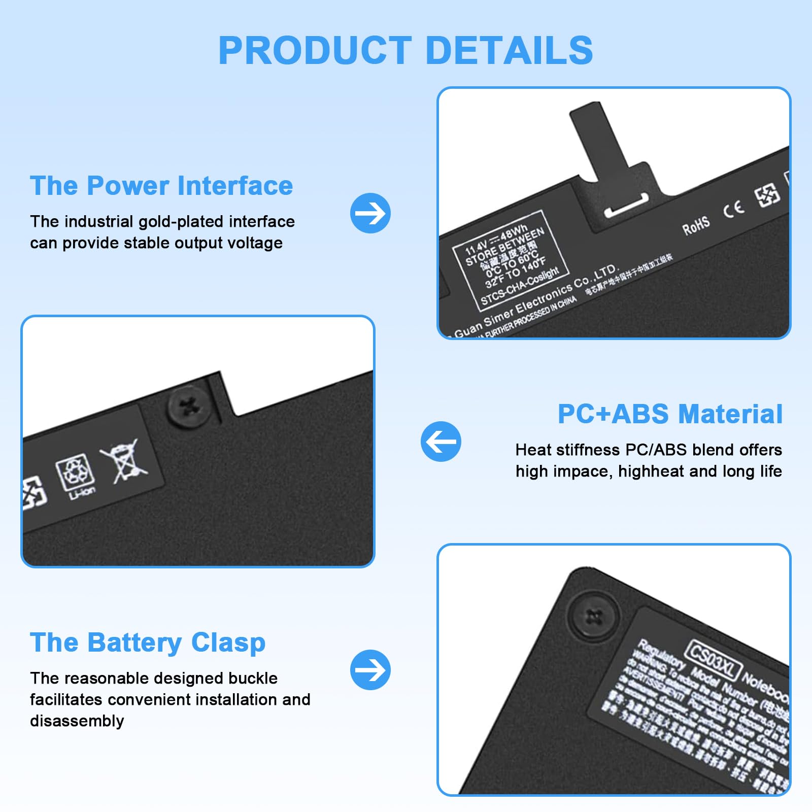 Snapklik.com : Ymawetia CS03XL 11.4V 48Wh Battery Replacement For HP ...