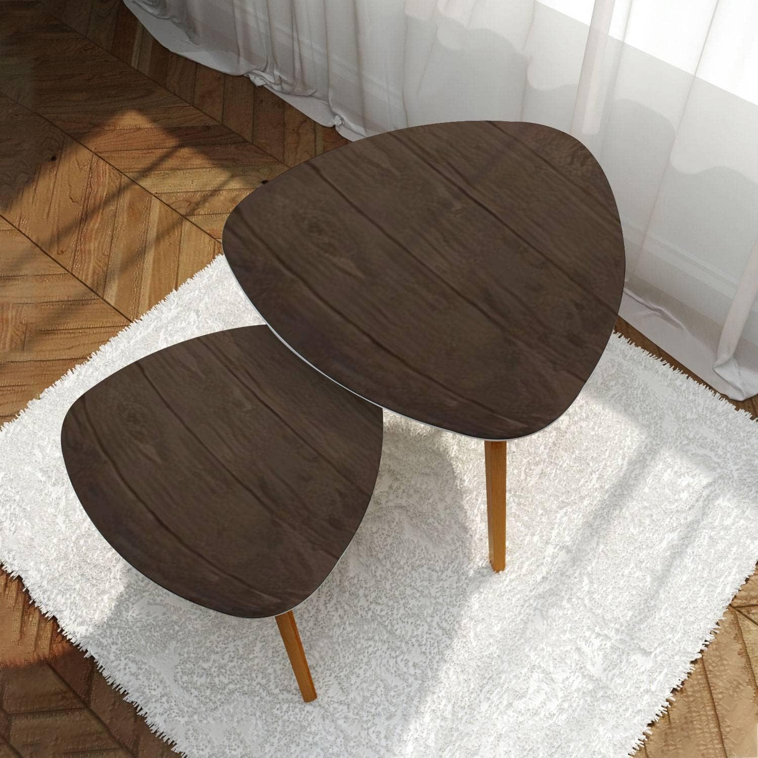 Small Coffee Nesting Table Wood Texture Natural Dark Wooden Modern ...