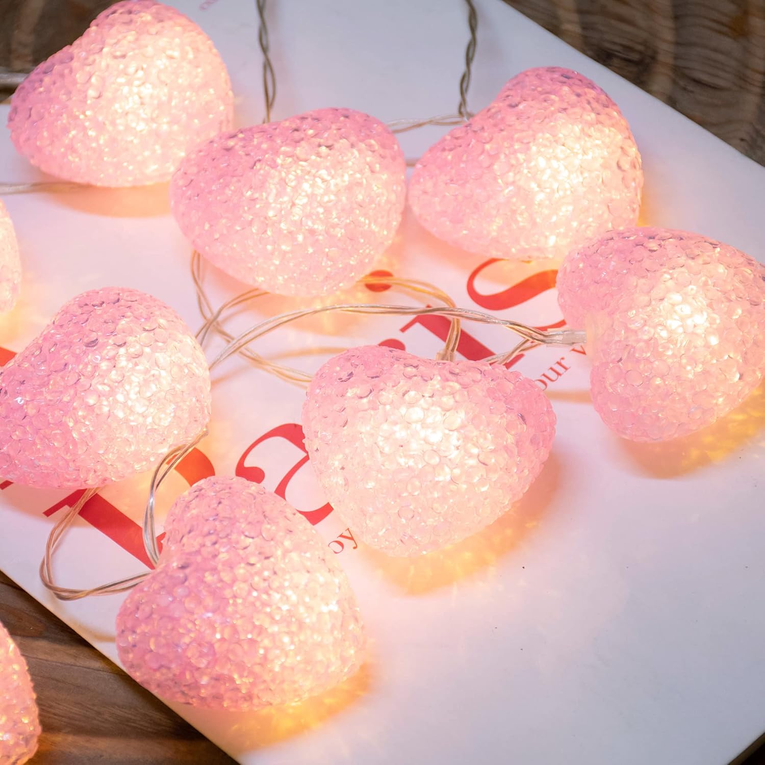 YOLIGHT Cadena de luces de corazón rosa de 6.5 pies, 10 luces LED de ...