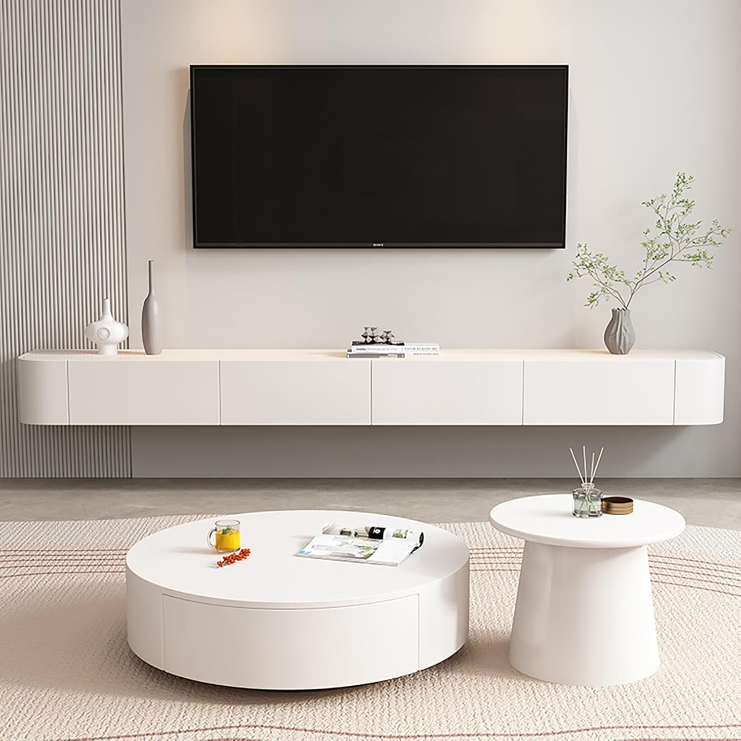Solid Wood Floating TV Stand with Wall Mounted Cabinet Modern ...