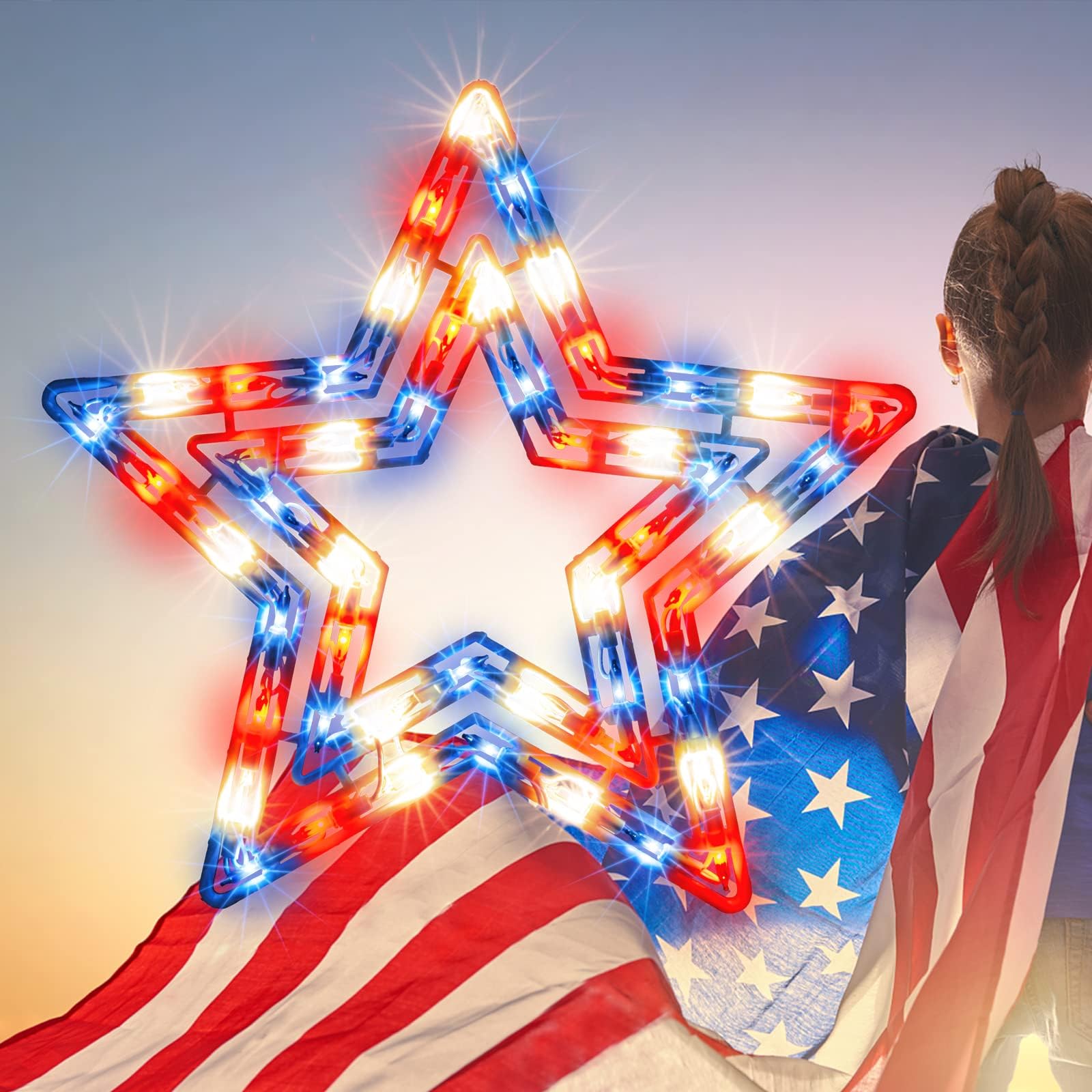 Amazon.com: Collections Etc Patriotic Lighted Star Wall Decor : Home ...