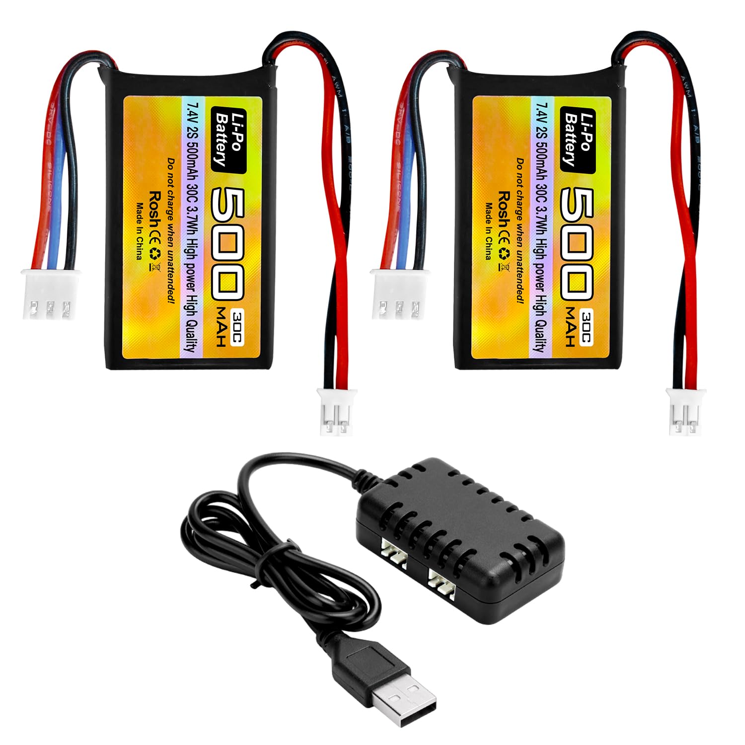 Amazon.com: sea jump 2PCS 7.4V 500mAh 30C Lipo RC Vehicle Battery with ...