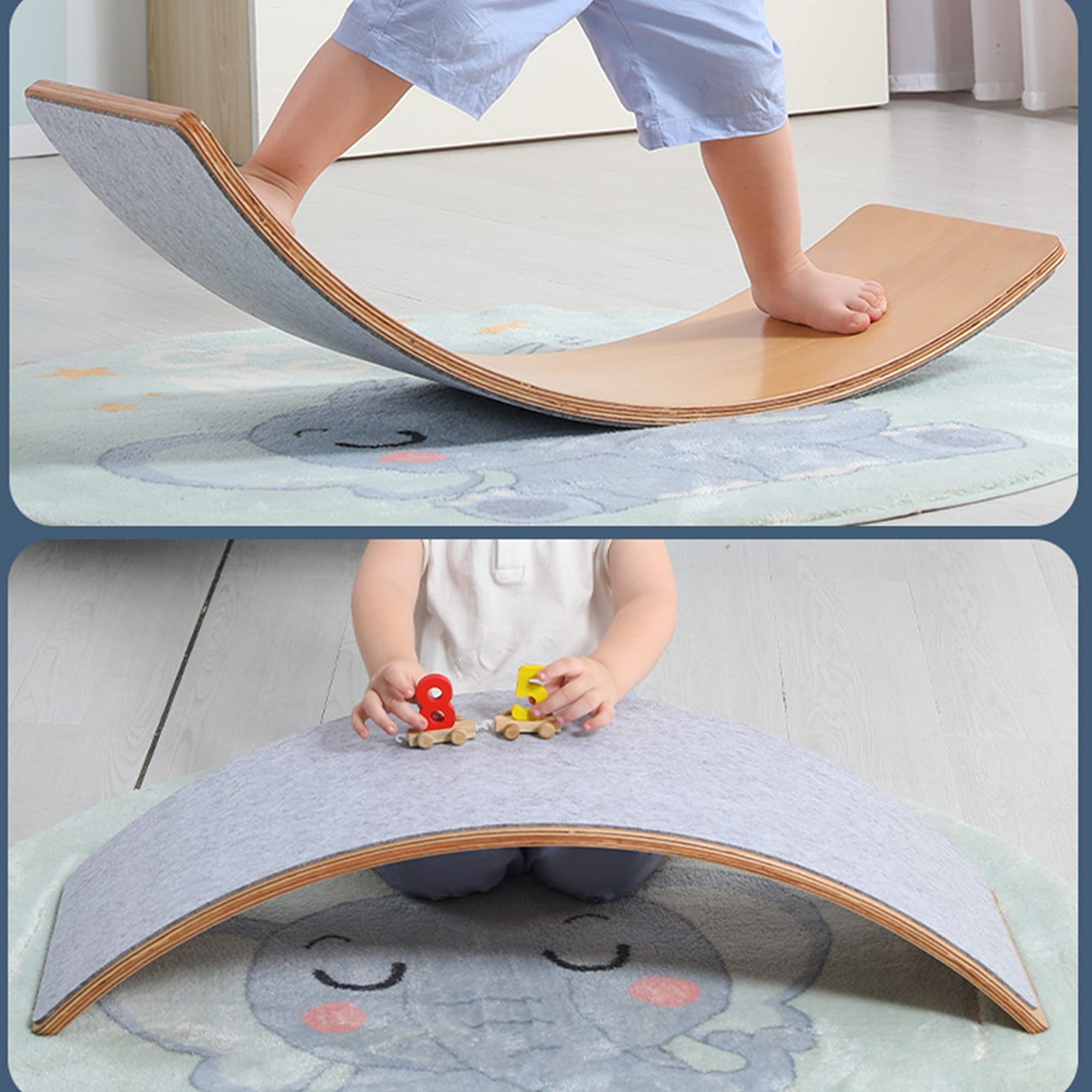 Glintoper Wooden Wobble Balance Board, 32 Inch Kid Natural Wood Yoga ...