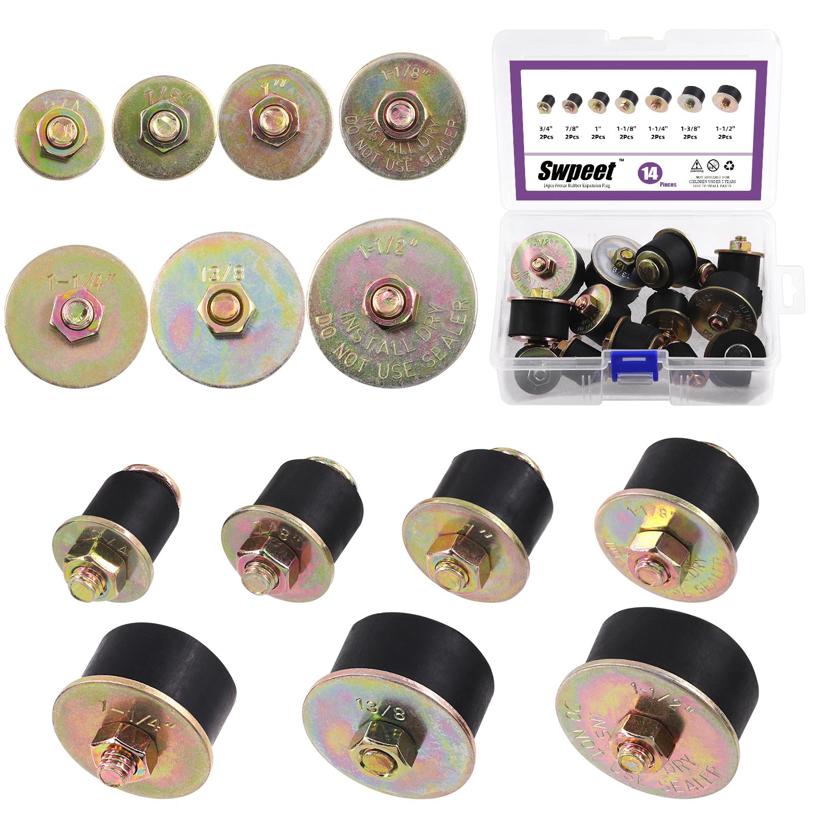 Amazon.com: Swpeet 14Pcs 7 Sizes Neoprene Rubber Expansion Plug Set 3/4 ...