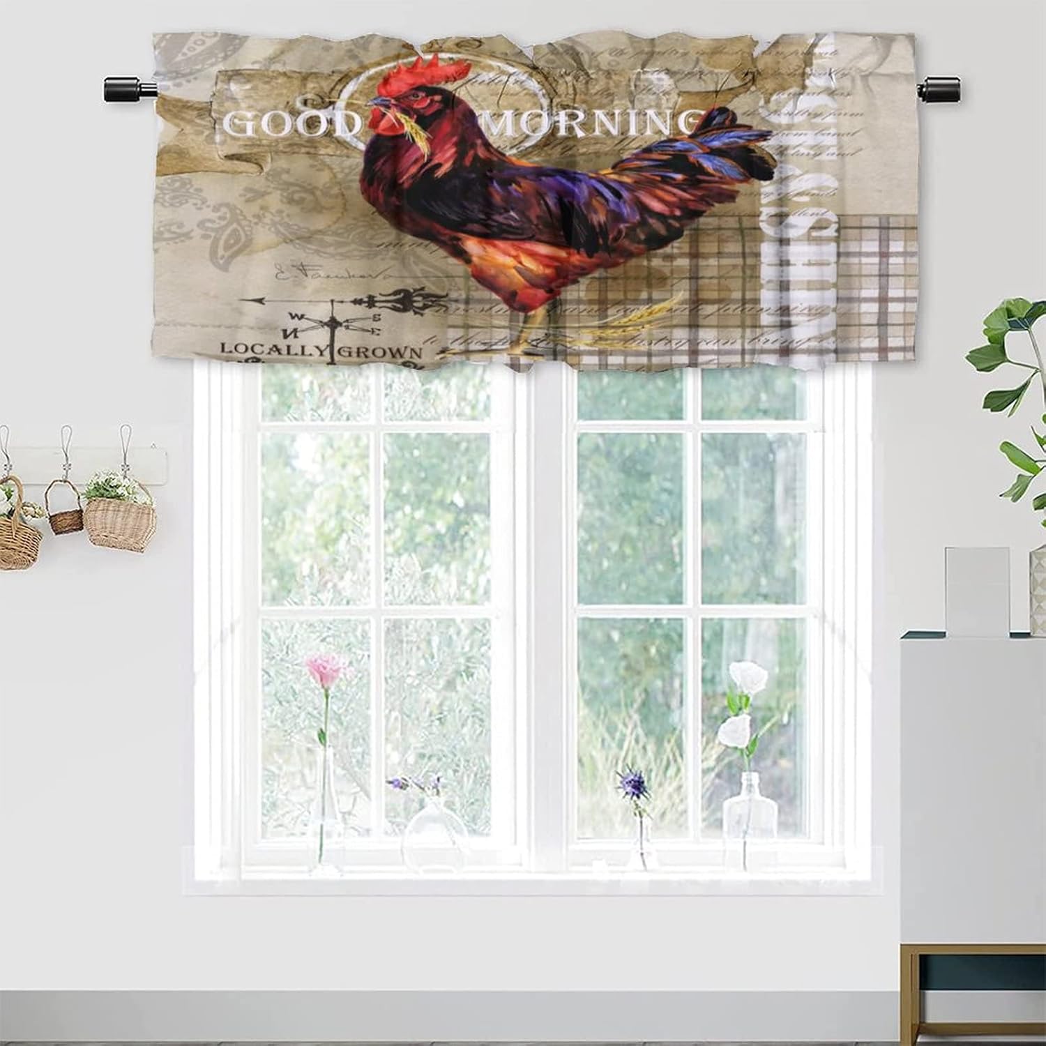 Amazon.com: Piodeut Rooster Kitchen Curtain Vintage Farm 3D Print Tier ...