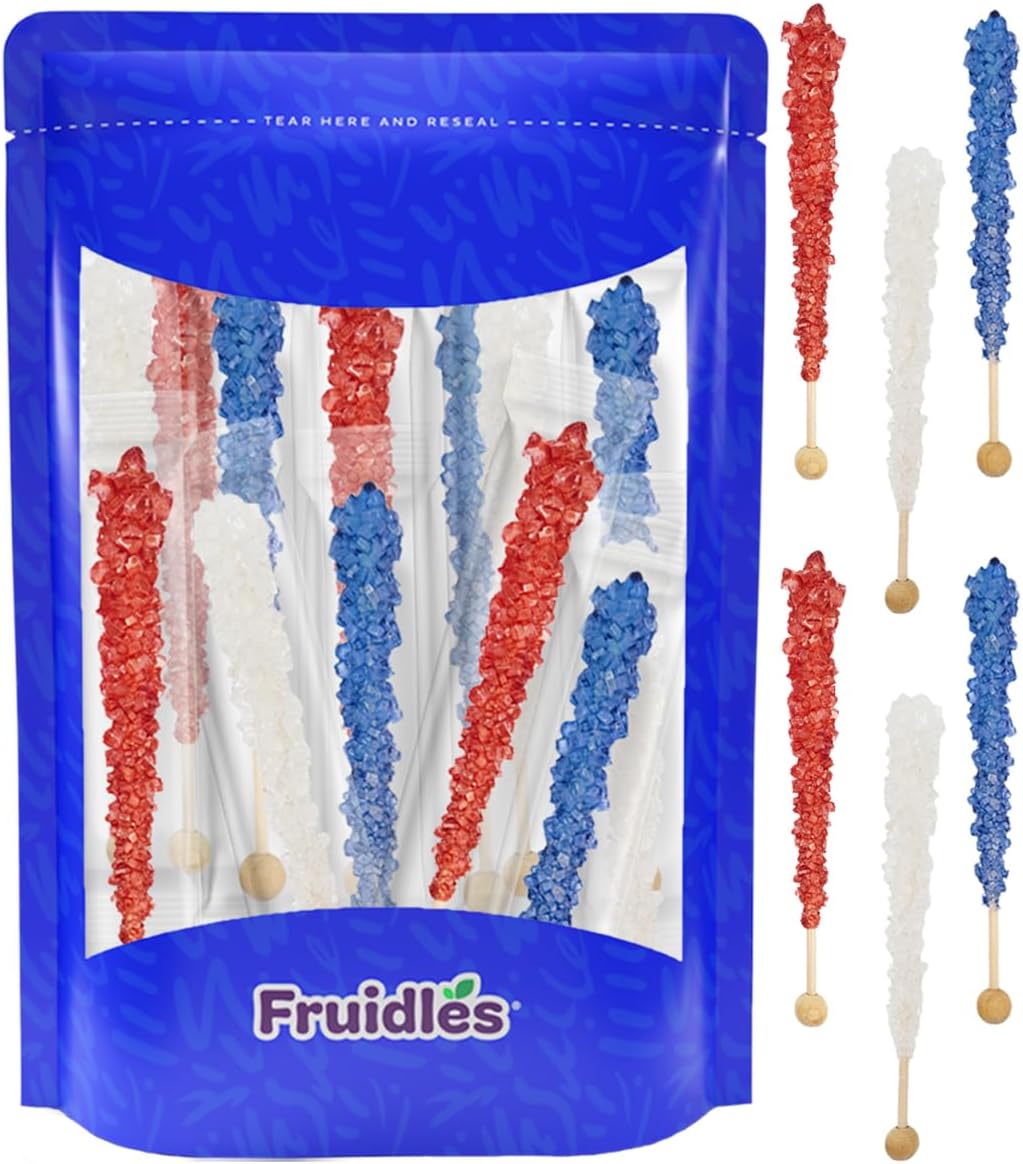 Amazon.com : Fruidles USA Patriotic Rock Candy Lollipops Red, White ...