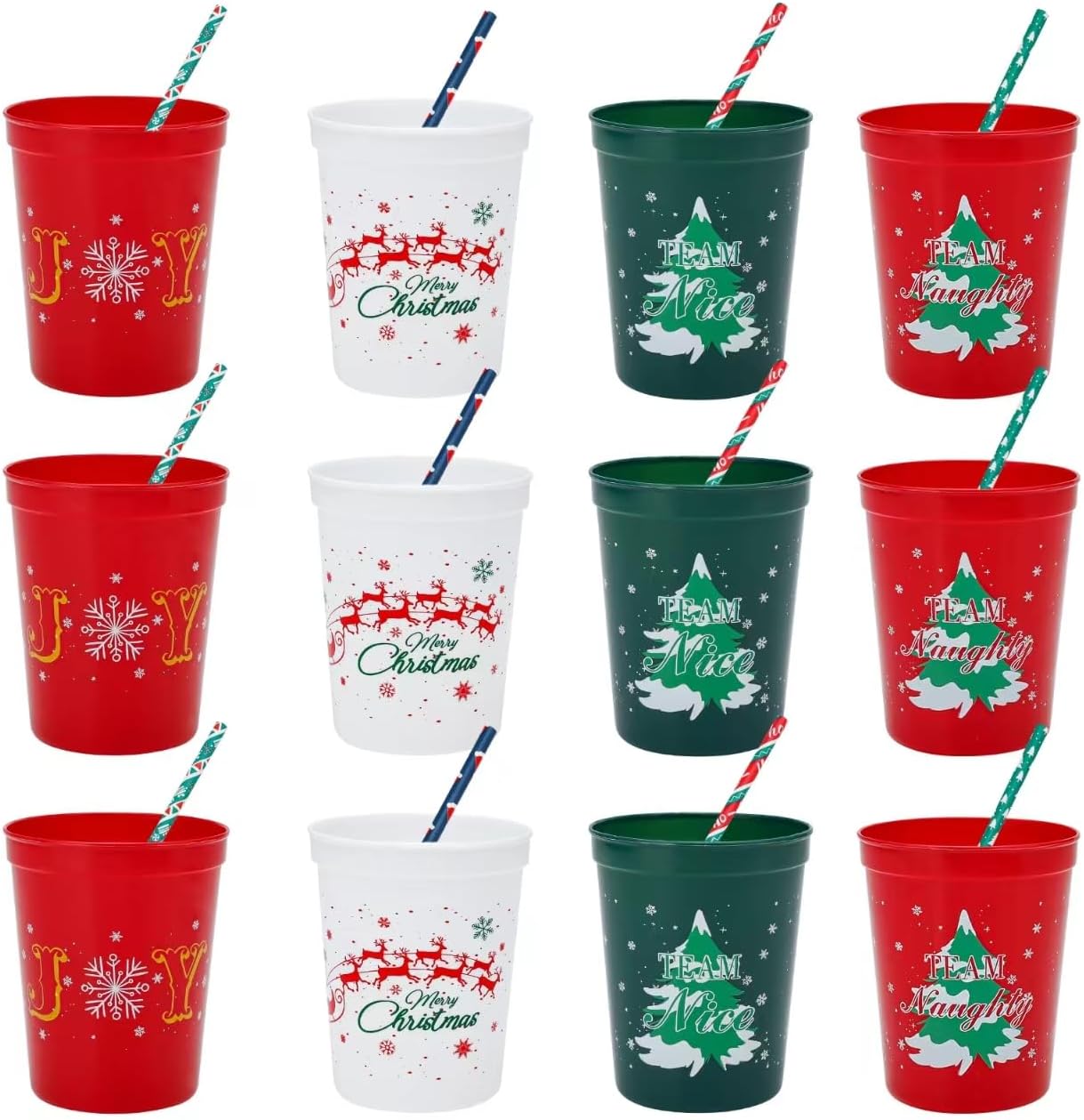 Amazon.com: Ainibar Christmas Party Cups - Set of 12 Red and Green 16oz ...