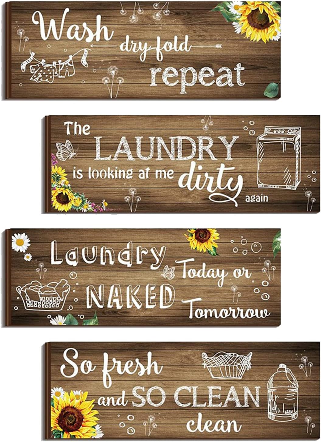 Amazon.com: decalmile 4 pieces Rustic Farmhouse Laundry Wooden Signs ...