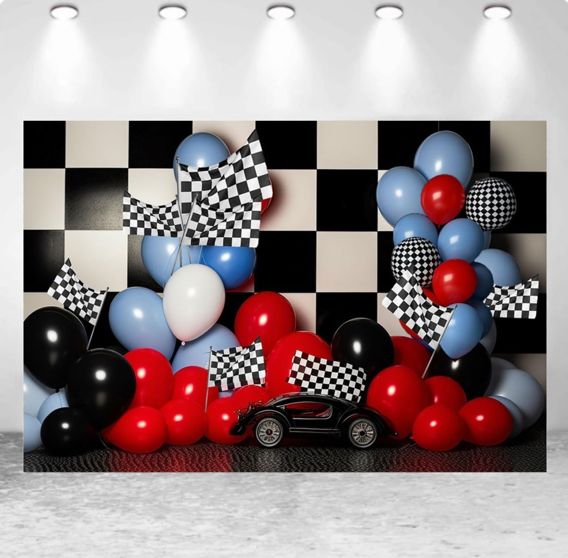 Amazon.com : Photography Backdrop Race Car Boy Happy Birthday Balloon ...