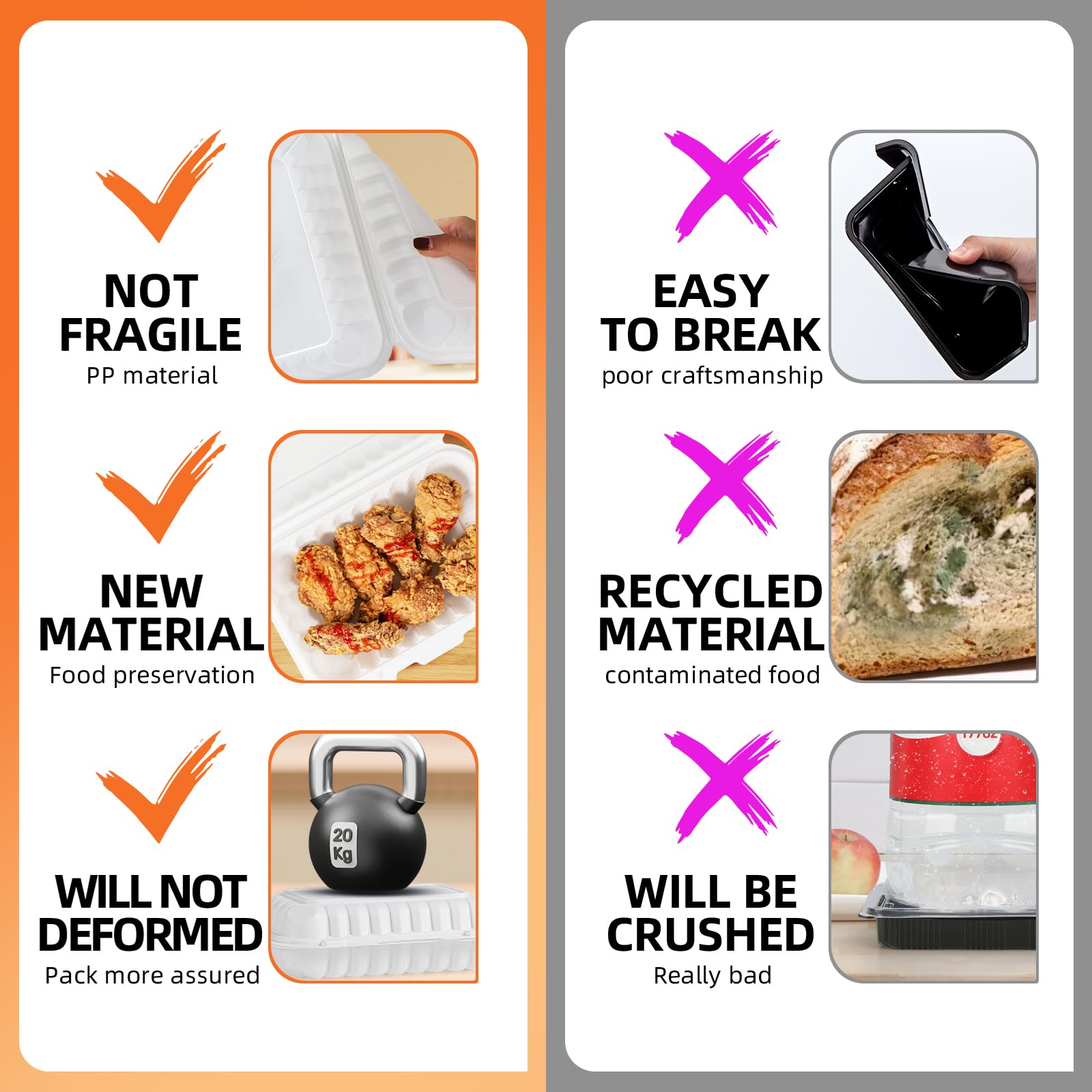 Snapklik.com : To Go Containers, 50 Pack Reusable Clamshell Food ...