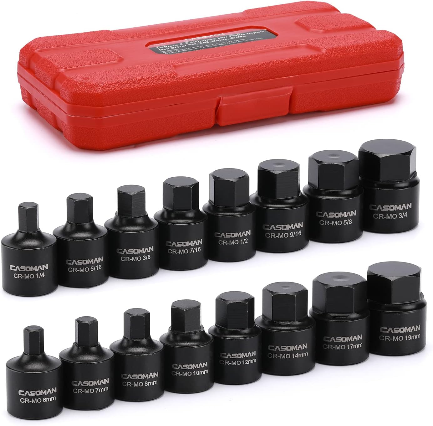 CASOMAN 16 Piece 3/8 Inch Drive Low Profile Impact Hex Driver Set, Cr ...