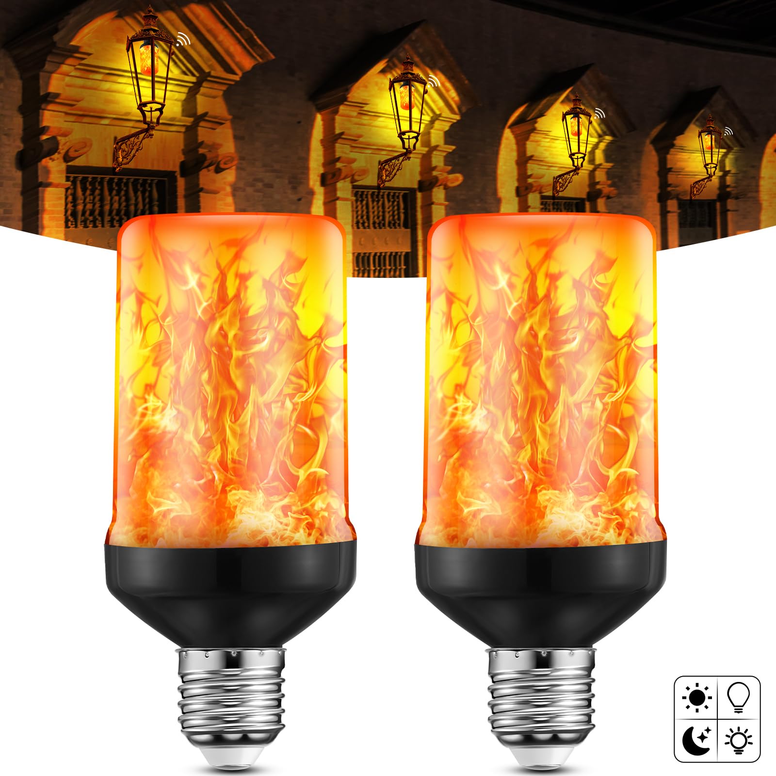 LED Flame Effect Light Bulbs, Dusk to Dawn Sensor Bulb with E26 Base ...