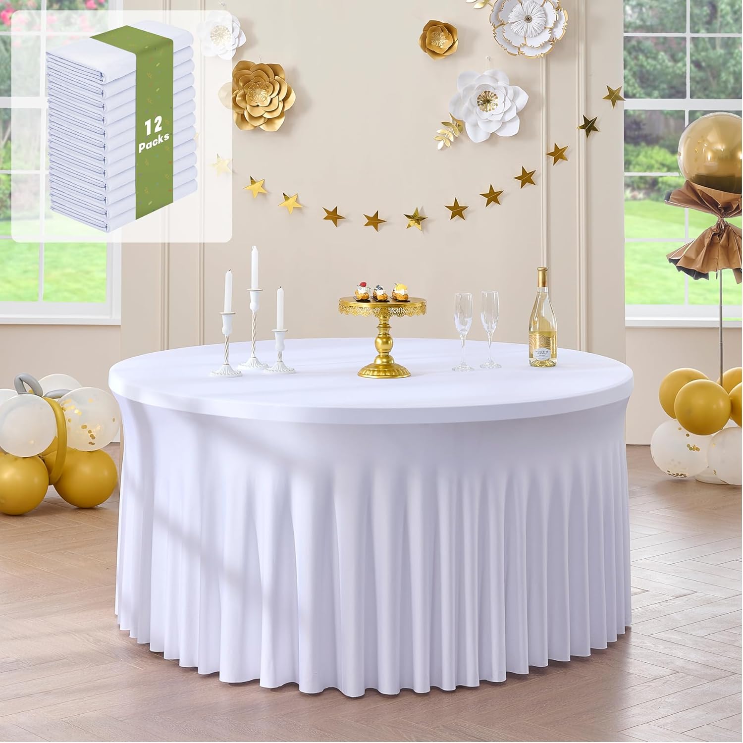 Amazon.com: leegleri 12 Pack White Spandex Round Tablecloths for 60 ...