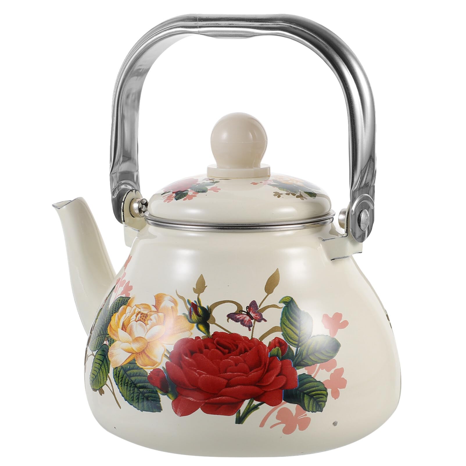 Vintage Kettles With Flowers 1.1L Enamelled Antique Bell Jug At First