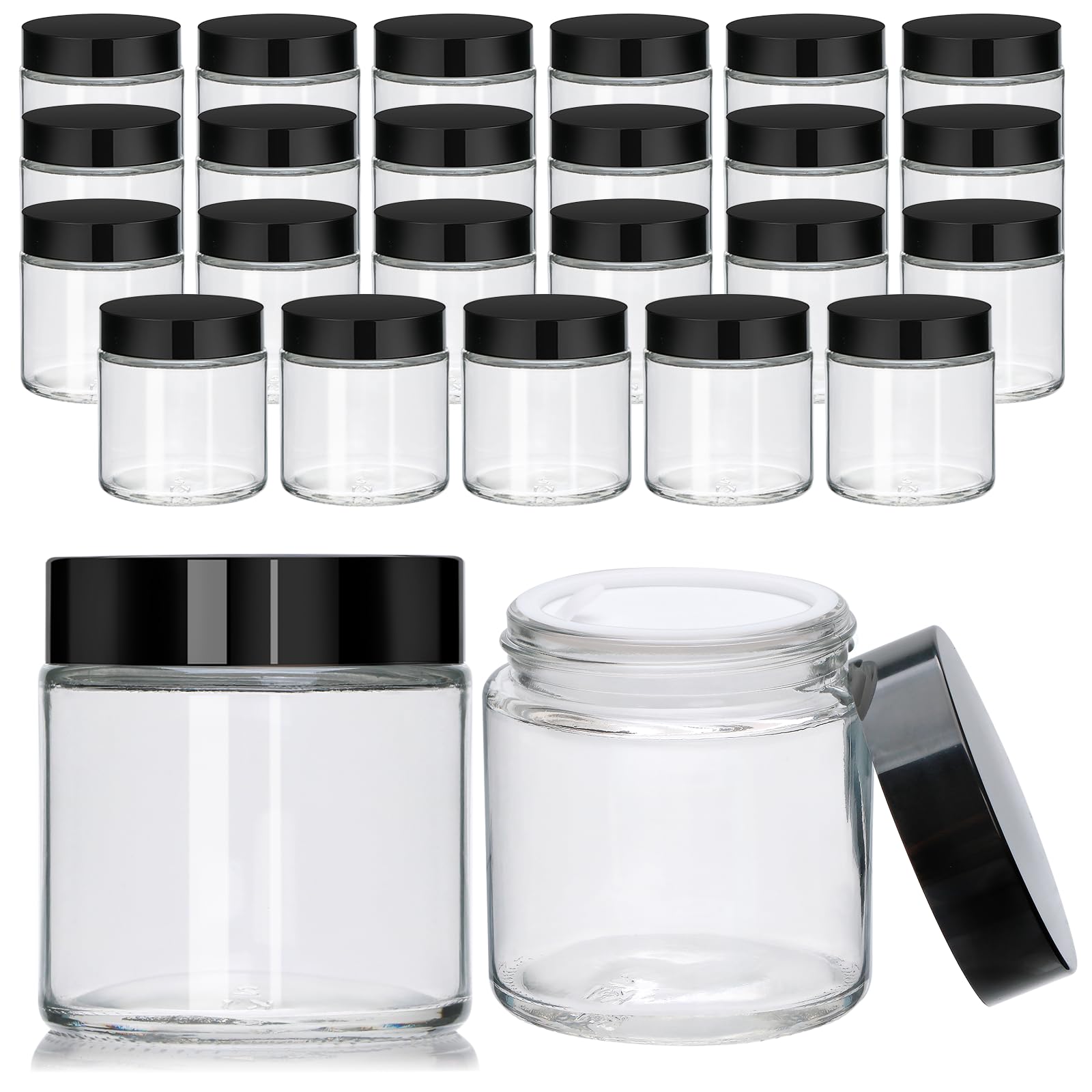 Amazon.com: 4oz Glass Clear Cosmetic Jars with Black Lids,Empty Small ...