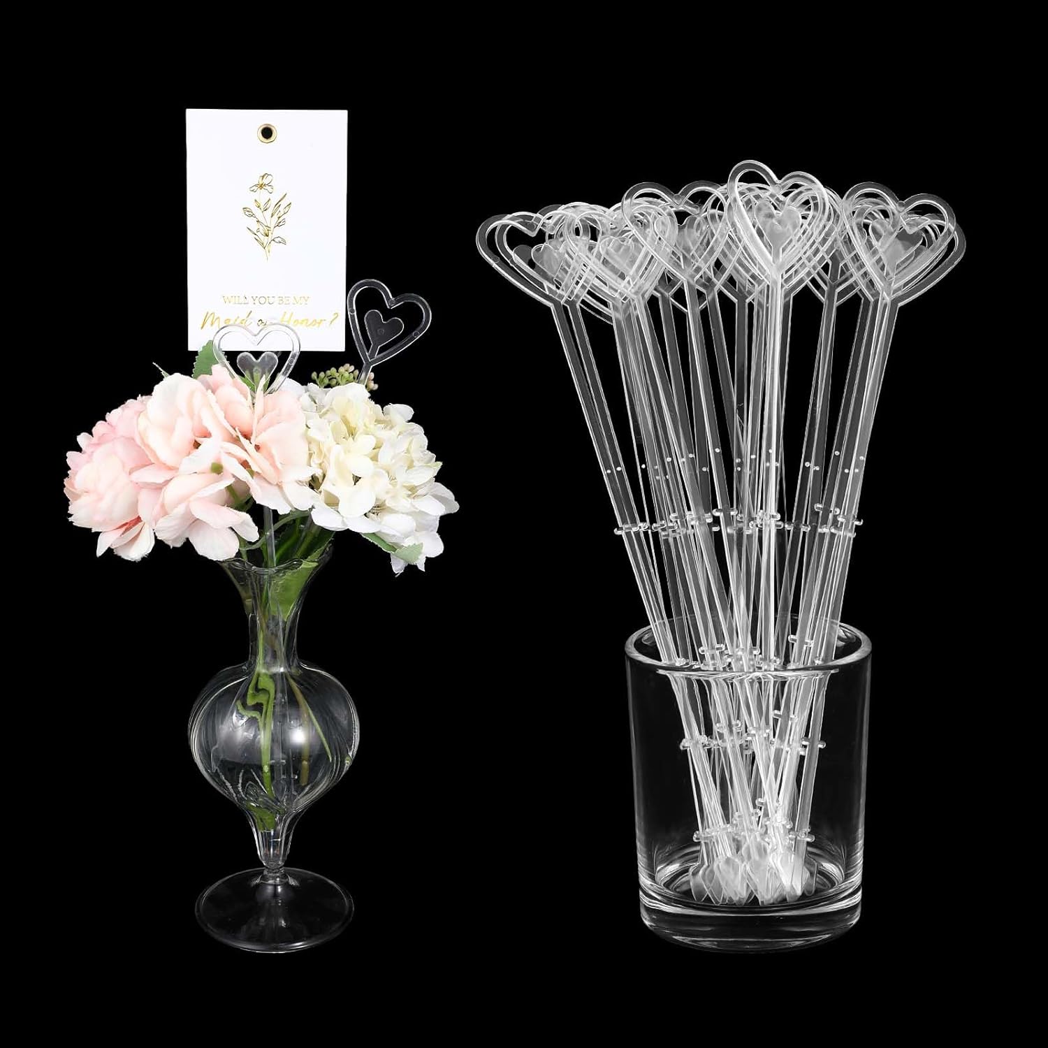 Amazon.com: 25 PCS Floral Card Holder Picks Plastic Heart Shape Flower ...