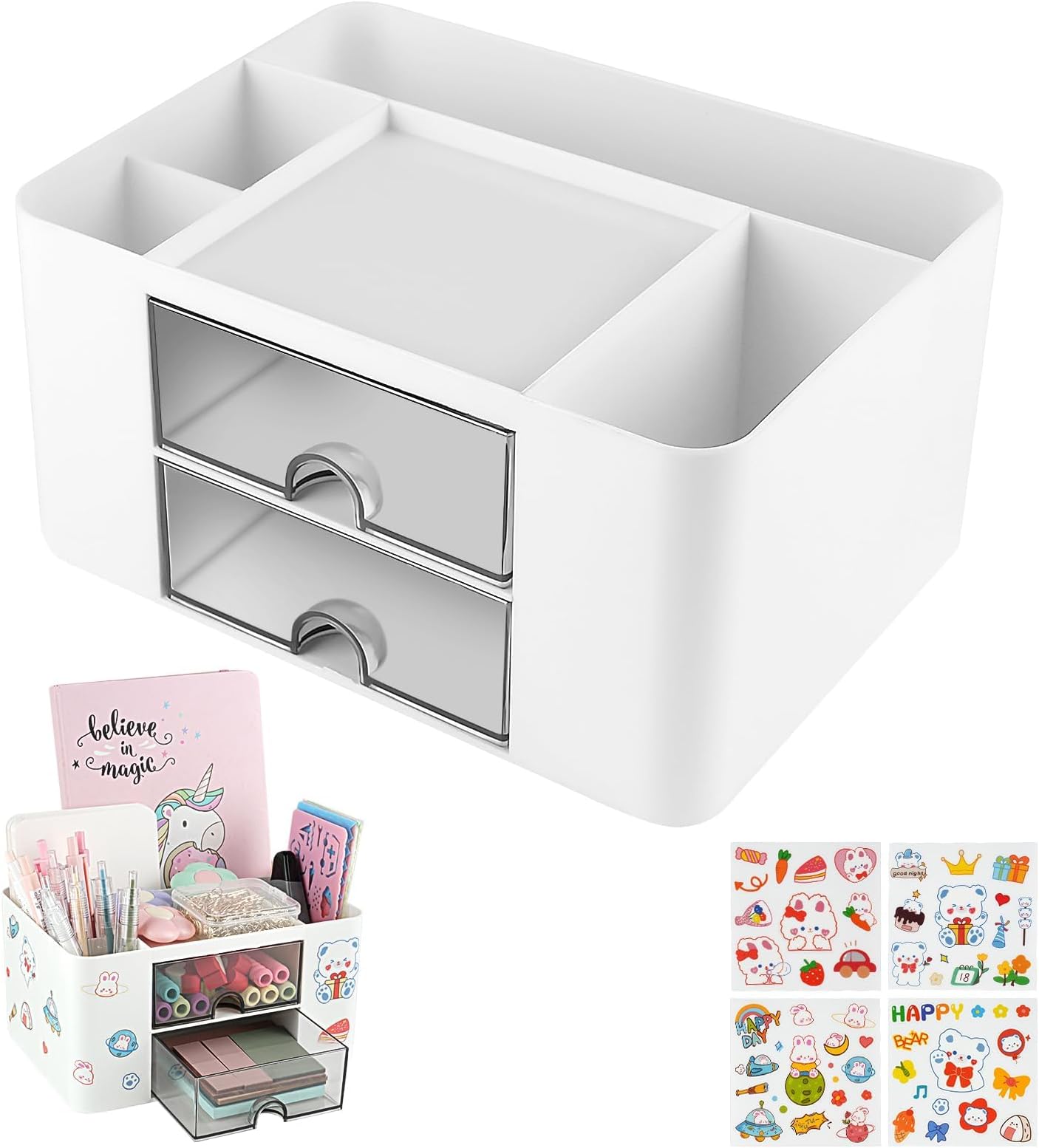 CRESZZLE White Desk Organizer with Drawers - Neat Stationery Storage ...