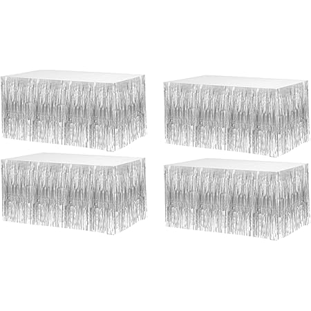 Amazon.com: 4 Pack 29x108 Inch Metallic Foil Fringe Tinsel Table Skirts ...
