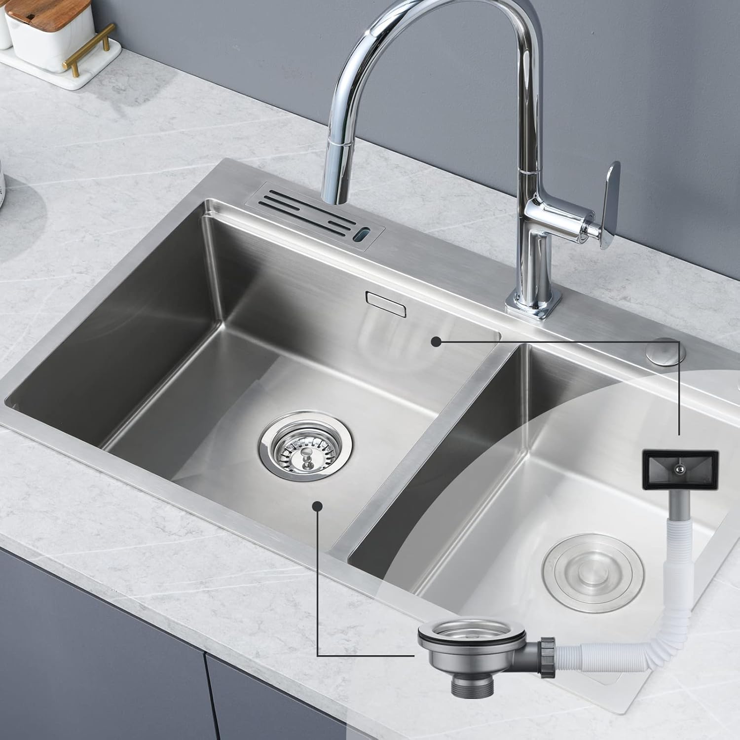 WINDALY Kitchen Sink Waste Kit with Overflow, 114mm Stainless Steel ...