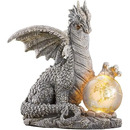 Amazon.com: Wind & Weather Dragon Garden Sculpture with Solar Globe |13 ...