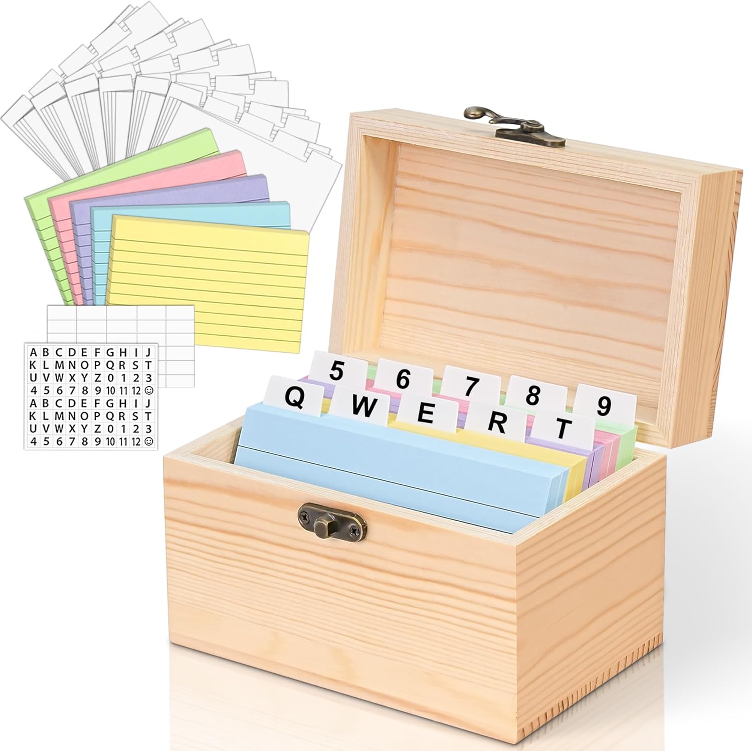 MOBYKE Index Card Holder 3x5 Set, Wooden Heavy-Duty Index Card Recipe ...