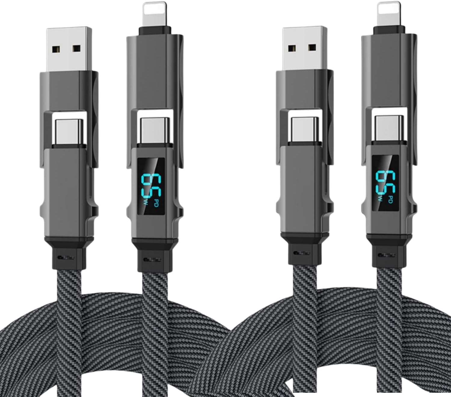 4 in 1 65W USB Convertible USB Cable 1m 2Pack Flat Braided USB C Fast ...