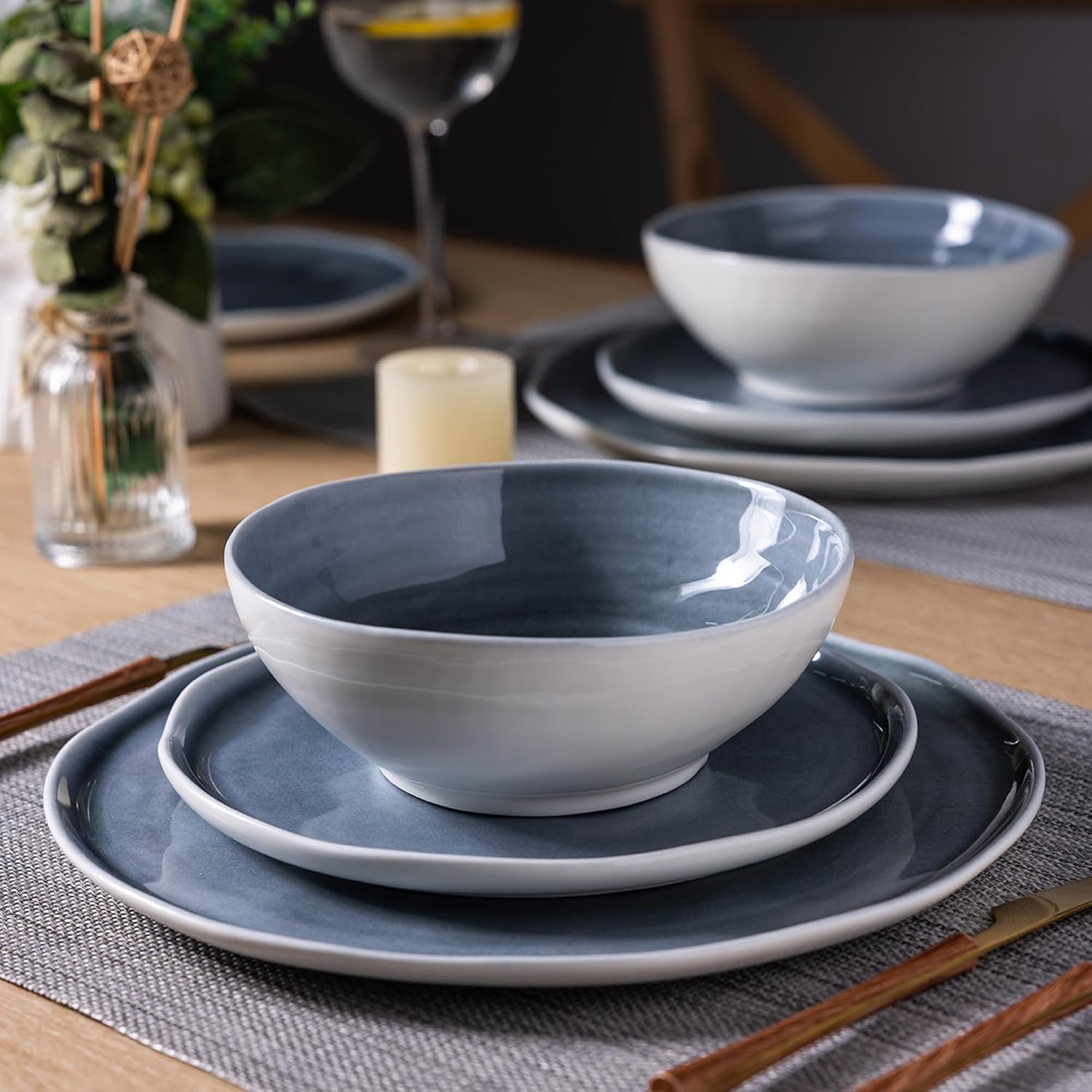 Dishes Set LERATIO Ceramic s For 4, High Edge Nigeria Dinnerware Set