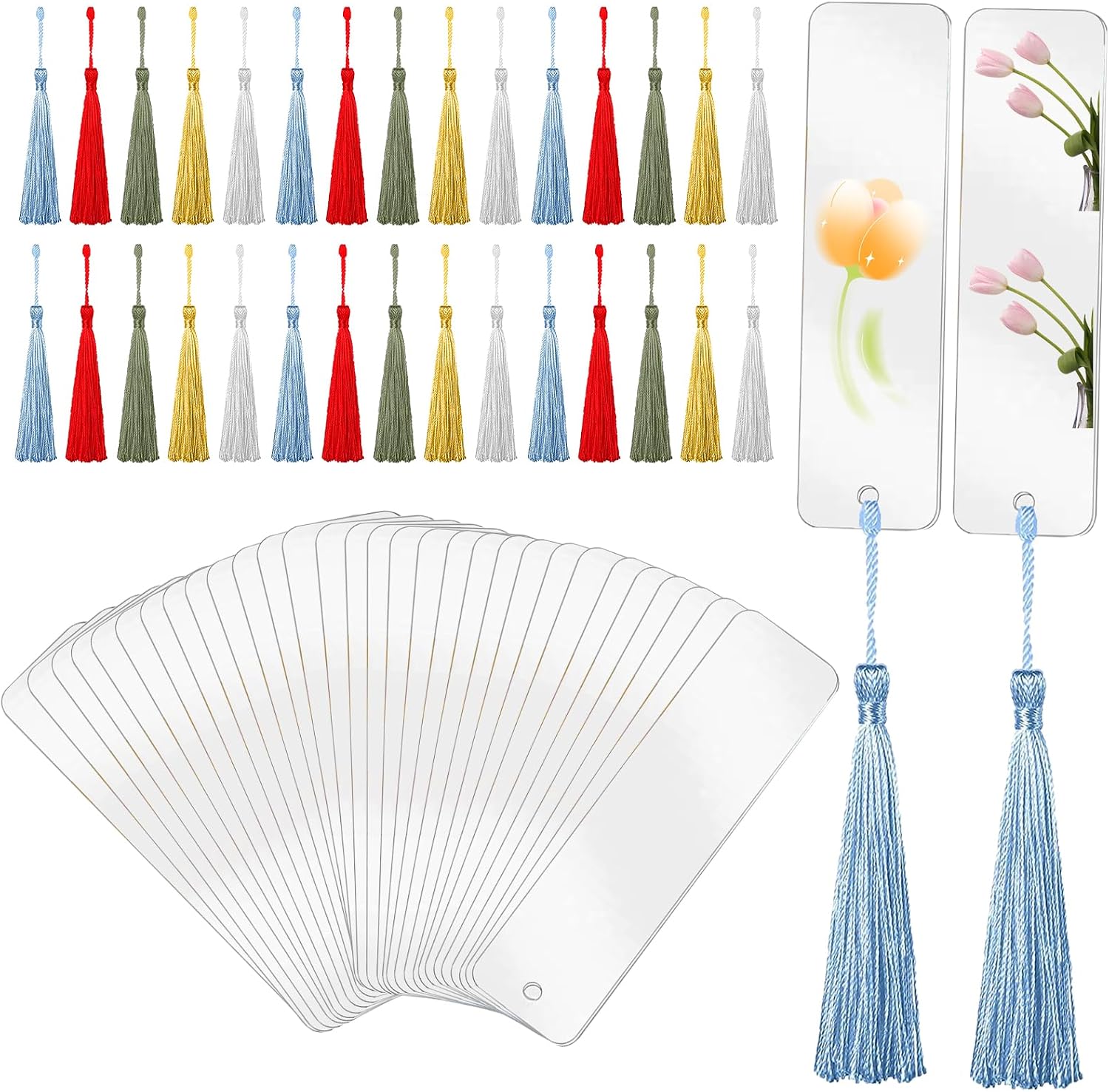 ALLWYOU 30pcs Acrylick Bookmarks Blank Bookmark Set with 30pcs Tassels ...