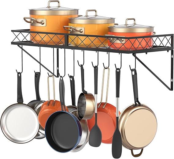 Amazon.com: Bextsrack Hanging Pot Rack, Wall Mounted Pot and Pan ...