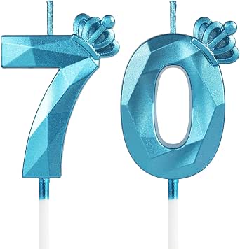 Amazon.com: Number 70 Candles with Crown, 70th Birthday Candles, Blue ...