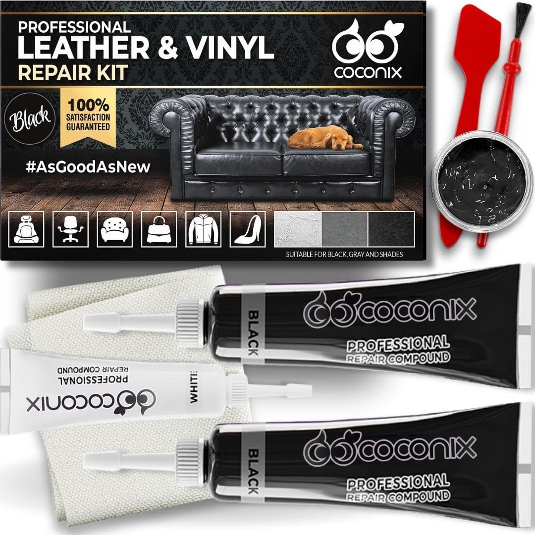 Coconix Leather & Vinyl Repair Kit - Black & Gray | Fix Tears, Holes ...